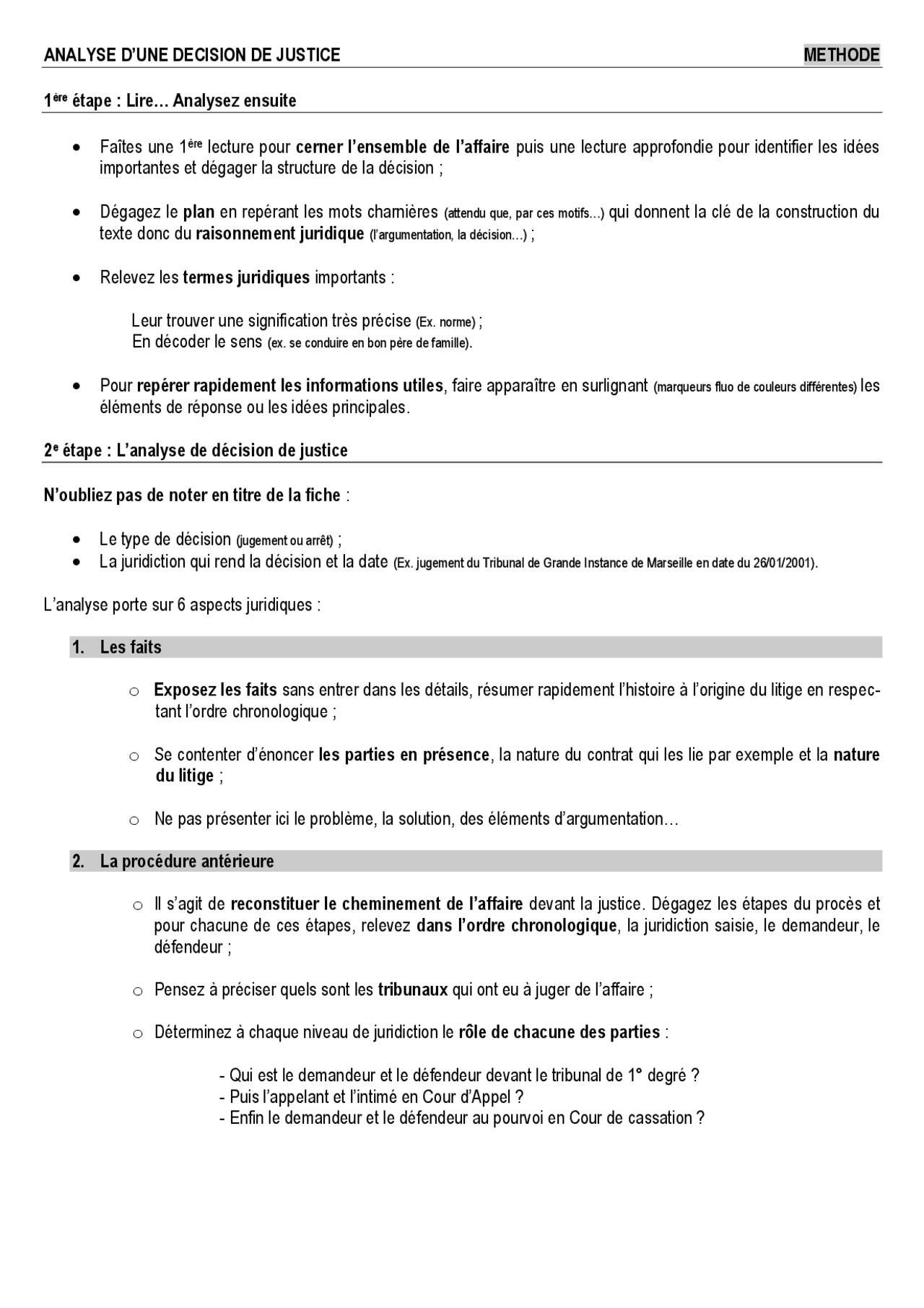 Analyse d'une décision de justice - Docsity