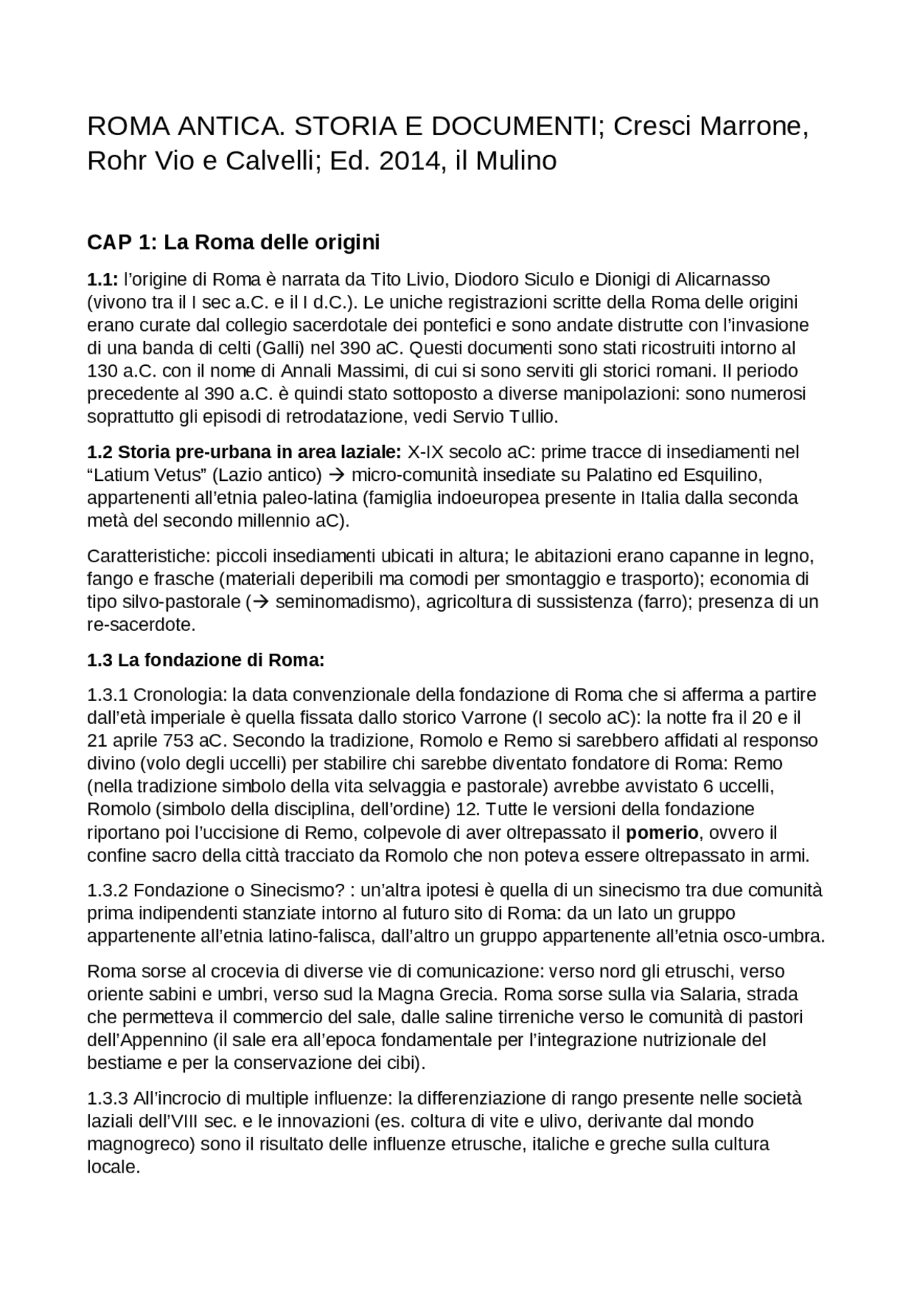 Riassunto Roma Antica. Storia e Documenti. - Docsity