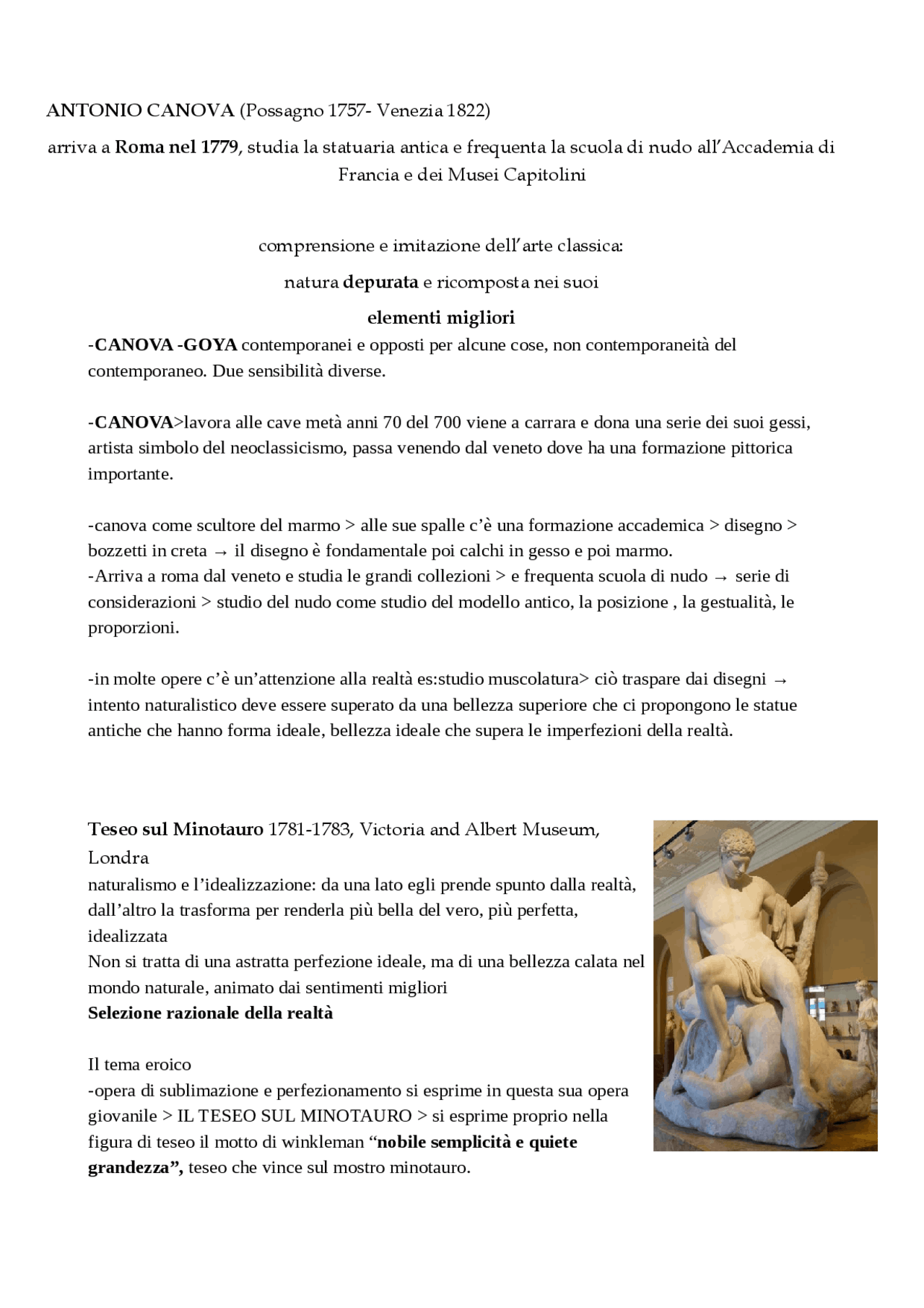 Appunti Su Antonio Canova Docsity