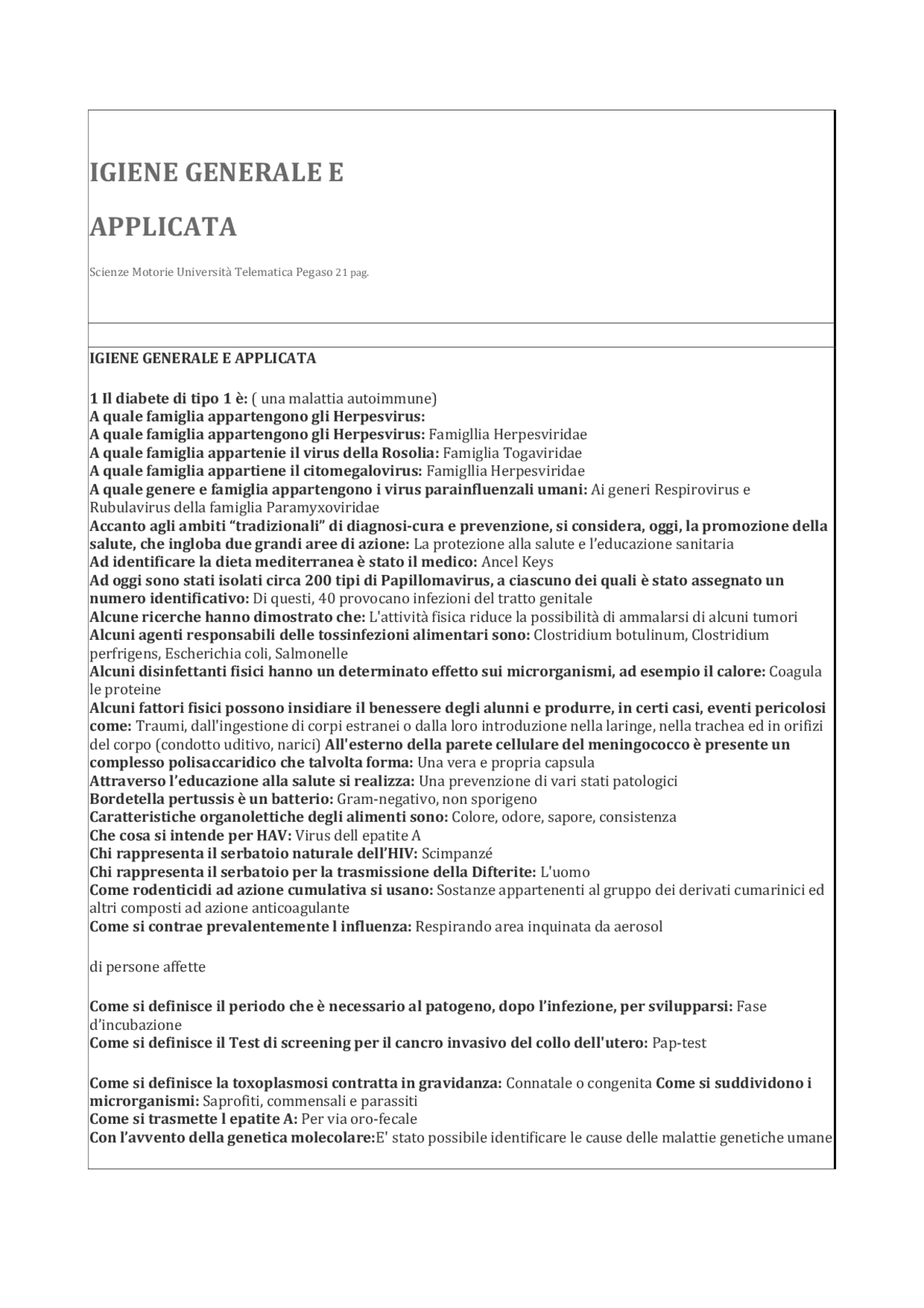 Prova Esame Igiene Generale E Applicata Prove Desame Di Scienze