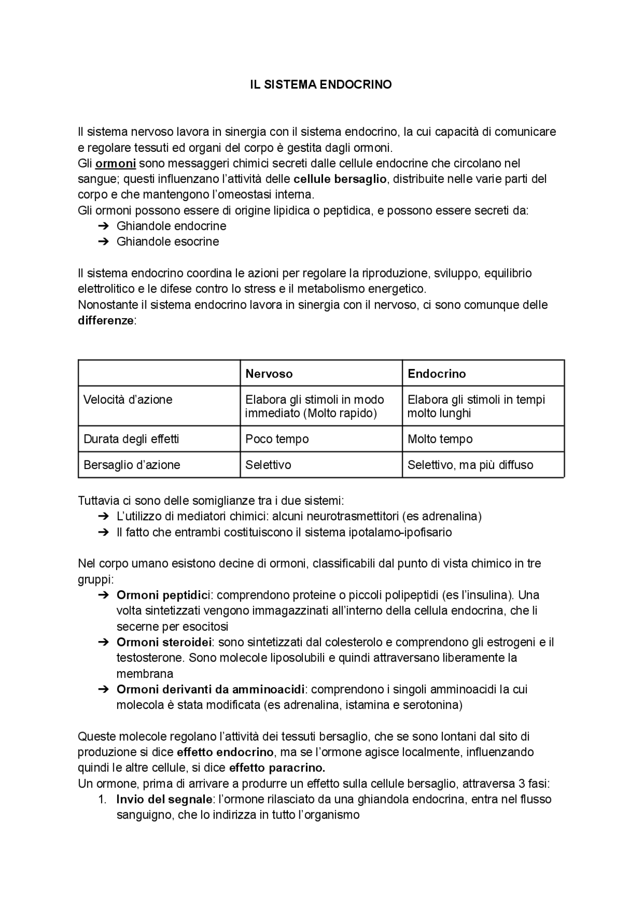 Riassunti Sistema Endocrino Scienze Docsity
