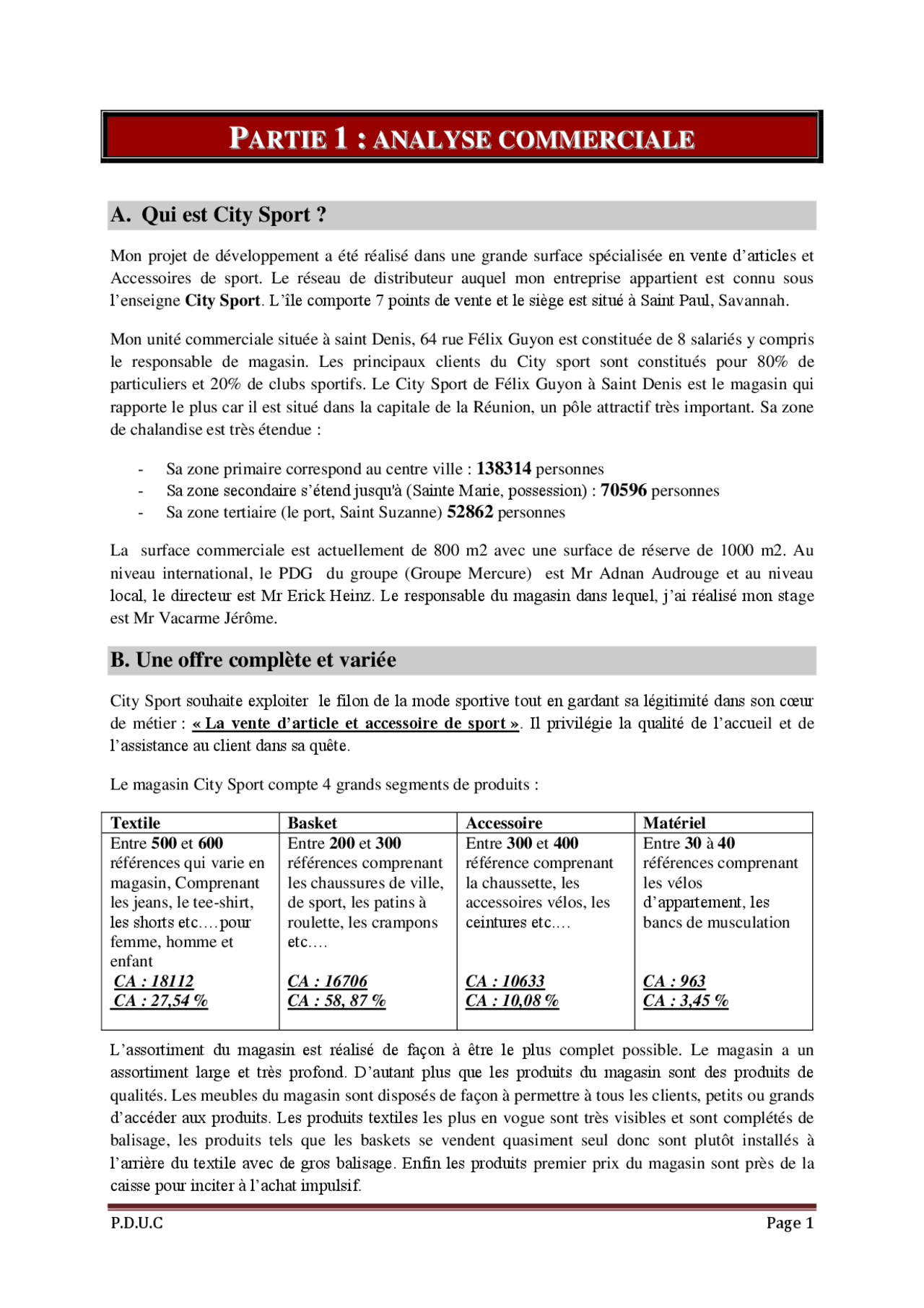 Partie 1: Analyse commerciale: projet de développement - Docsity
