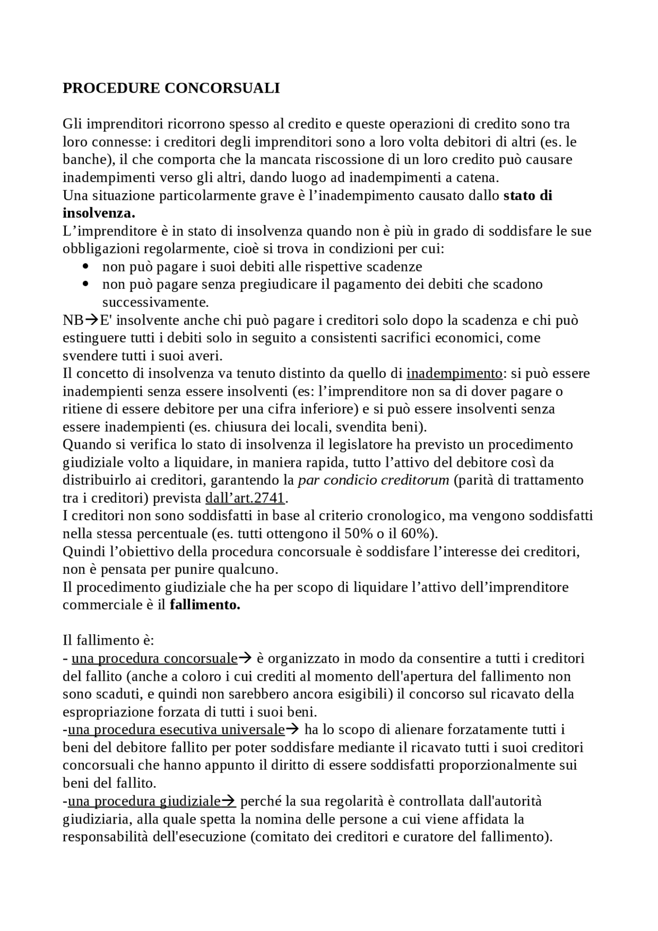 Le Procedure Concorsuali Appunti Di Diritto Commerciale Docsity