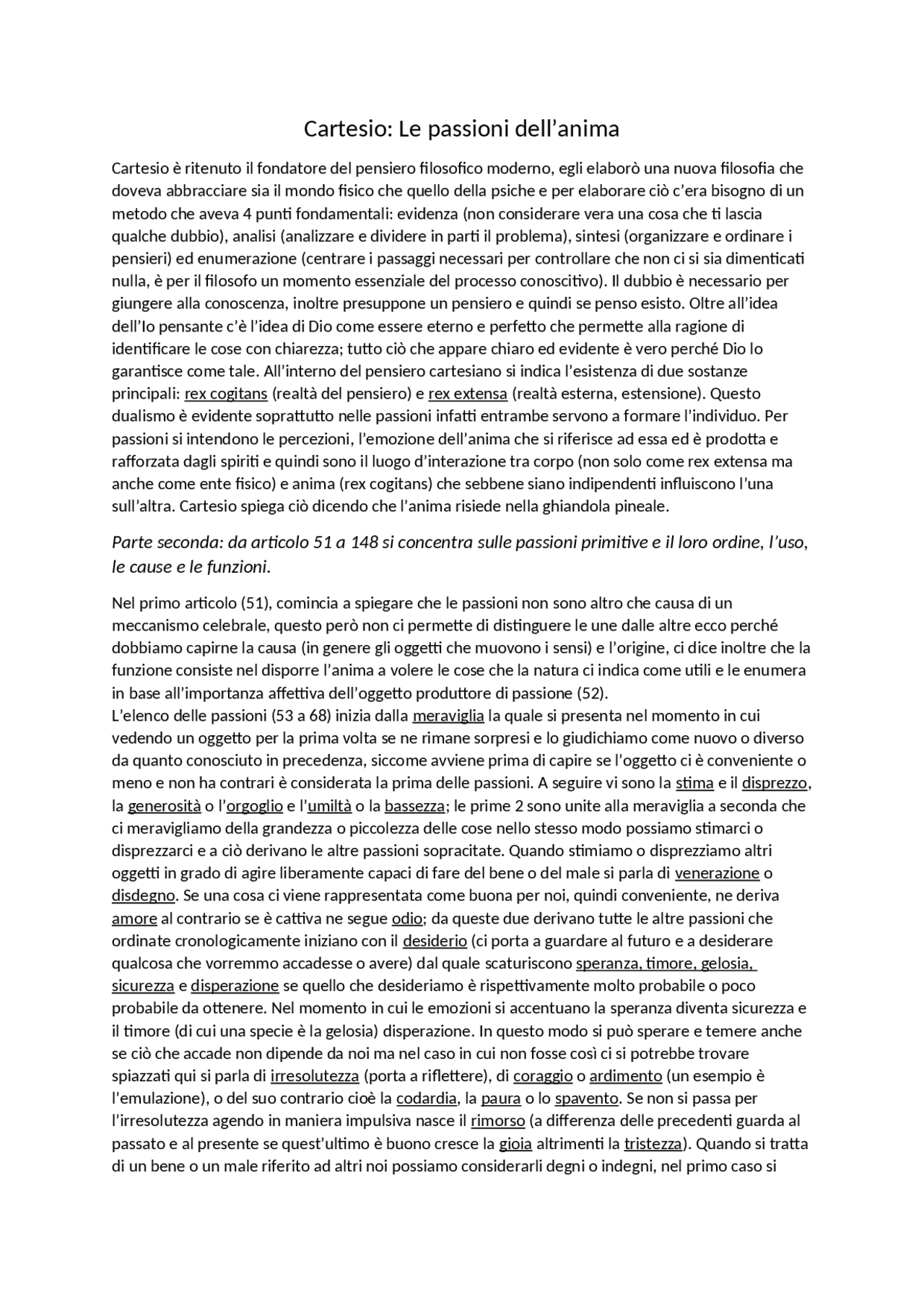 Cartesio Le Passioni Dellanima Docsity