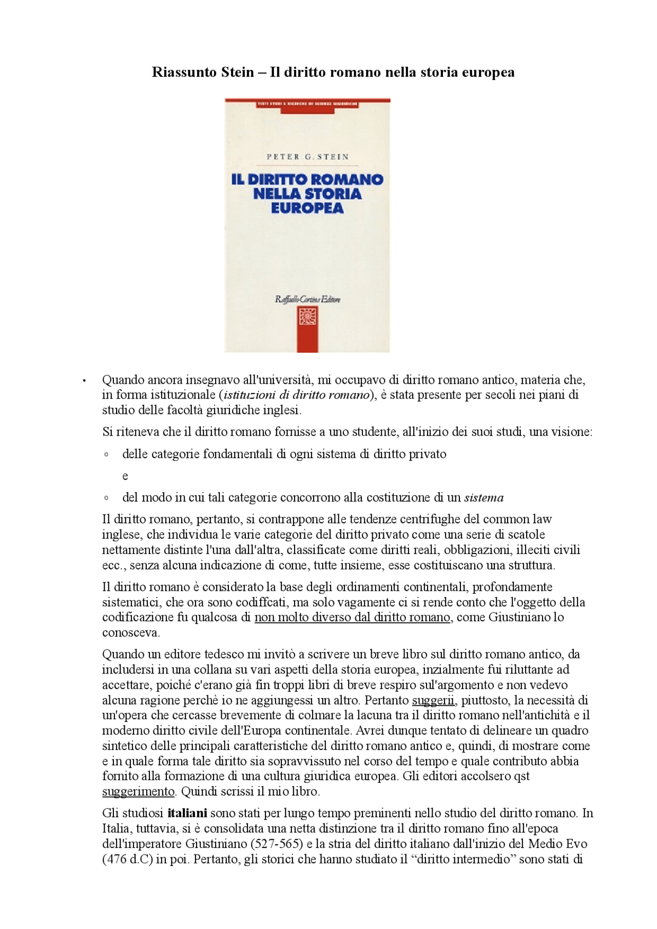 Il diritto romano nella storia europea - Peter Stein - Docsity