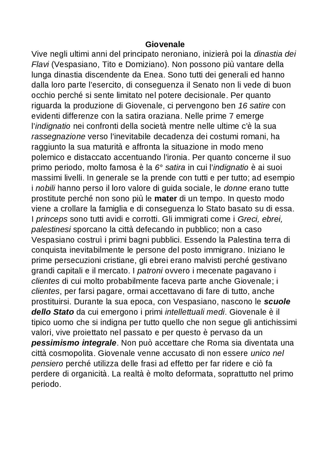 Riassunto Giovenale Docsity