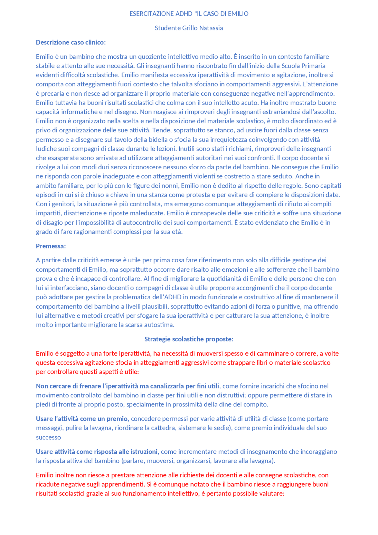 Adhd Il Caso Di Emilio Docsity