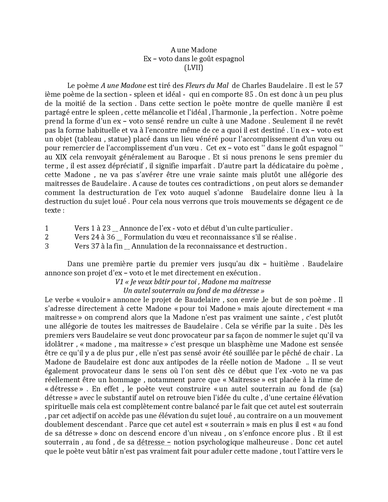 Analyse Du Poème De Baudelaire À Une Madone Lectures Littérature