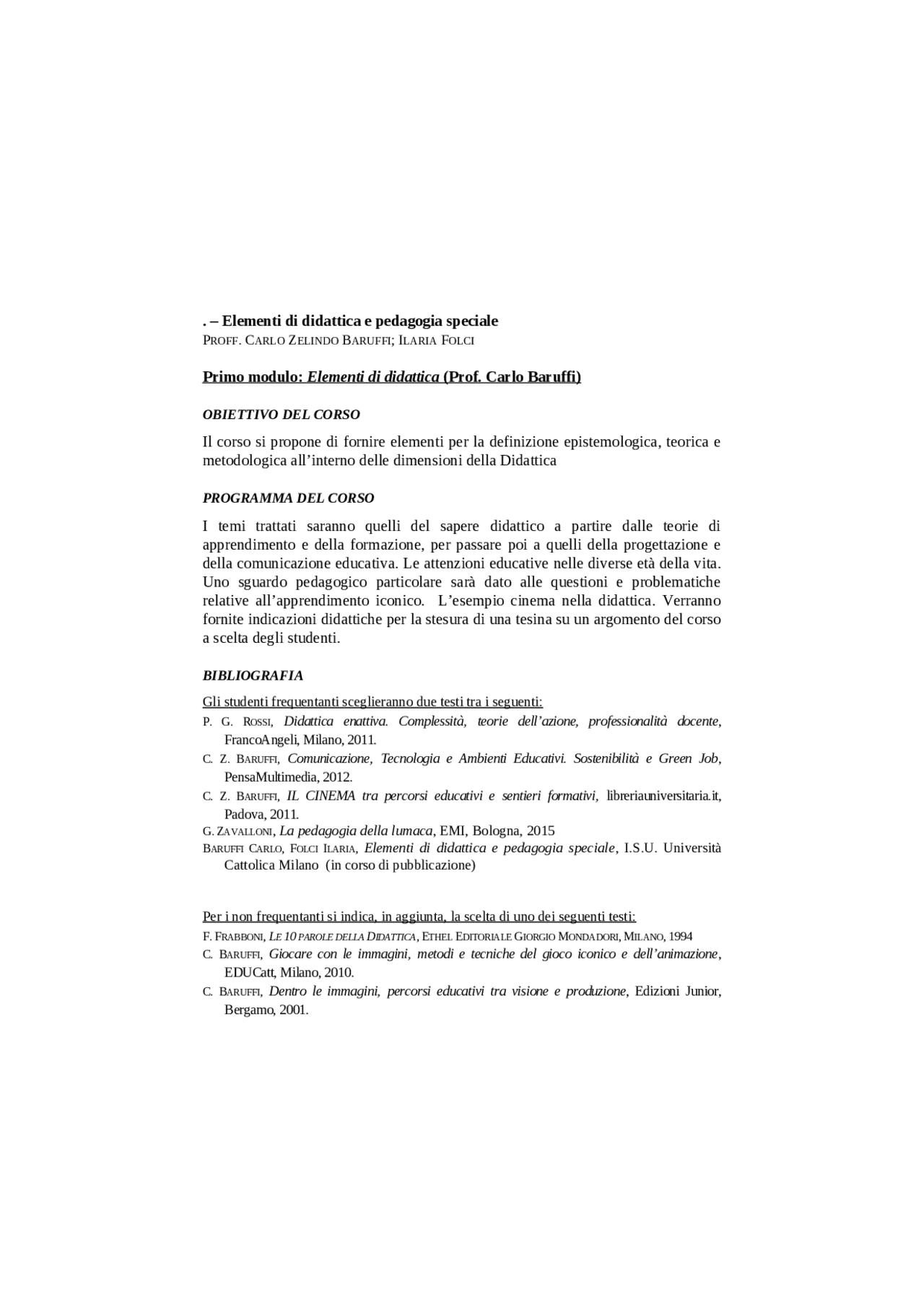 Elementi Di Didattica Programma Docsity