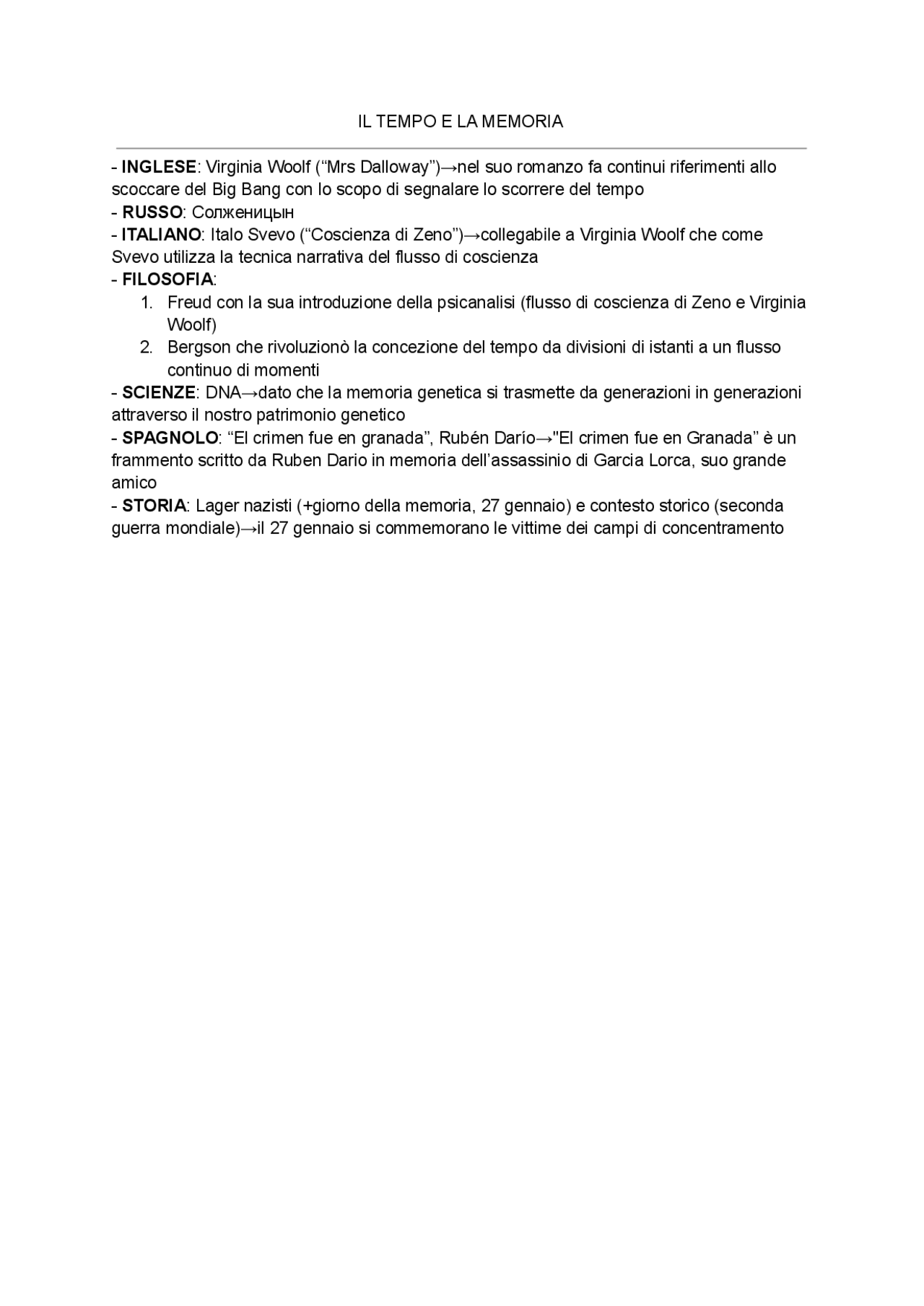 Scaletta tesina sul tempo e la memoria - Docsity