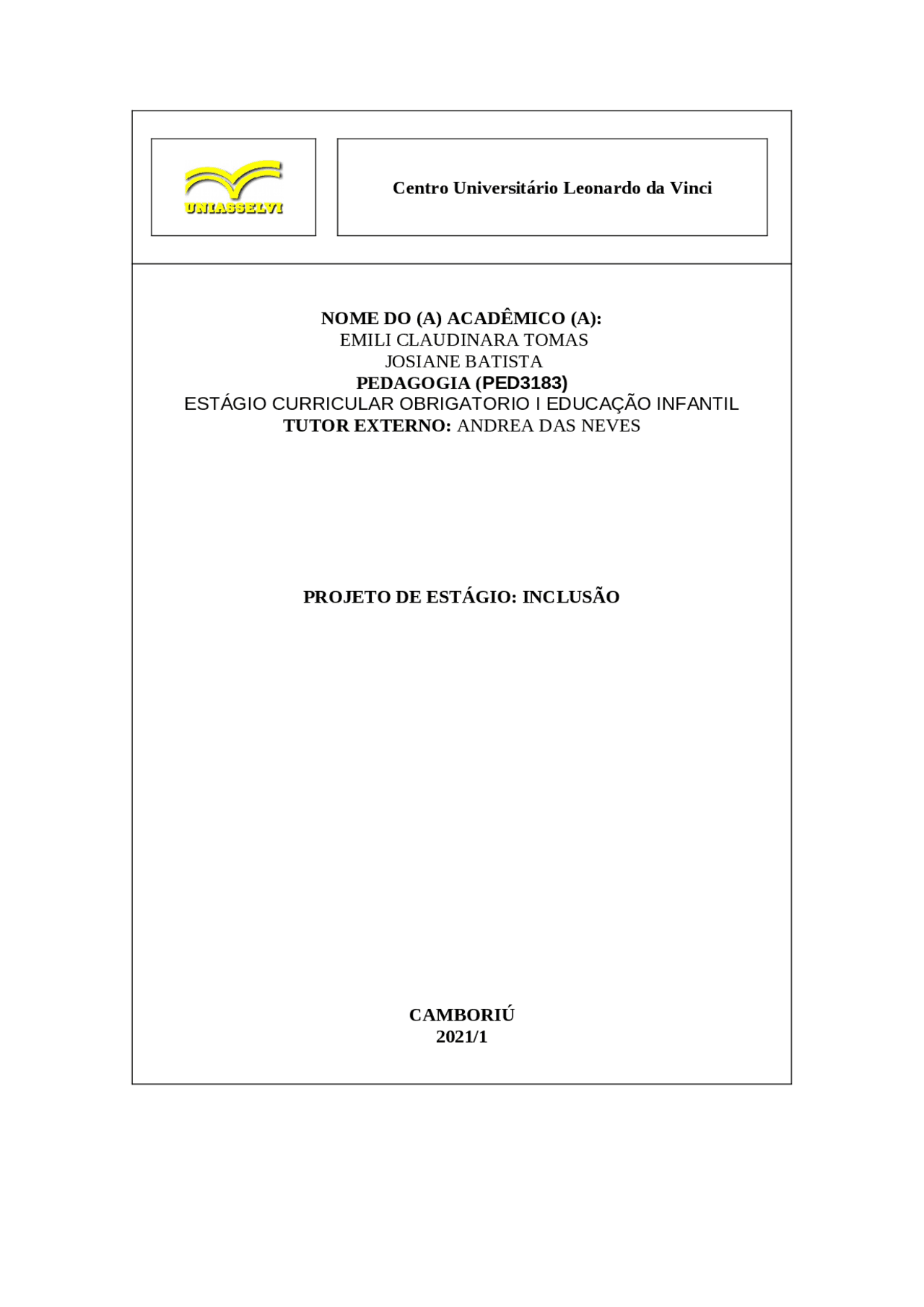 Estágio Virtual Ed Infantil Uniasselvi Docsity