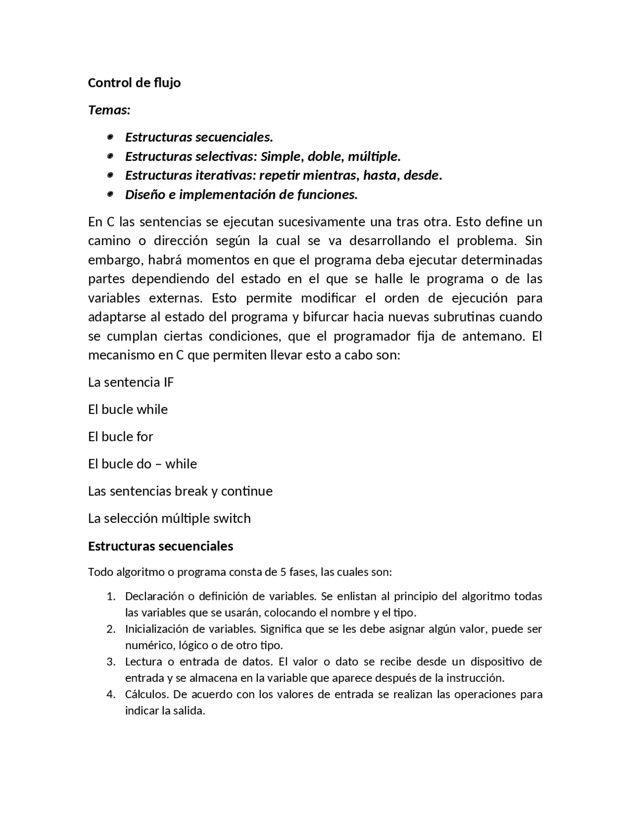 Unidad 3 Programación Básica - control de flujo - Docsity