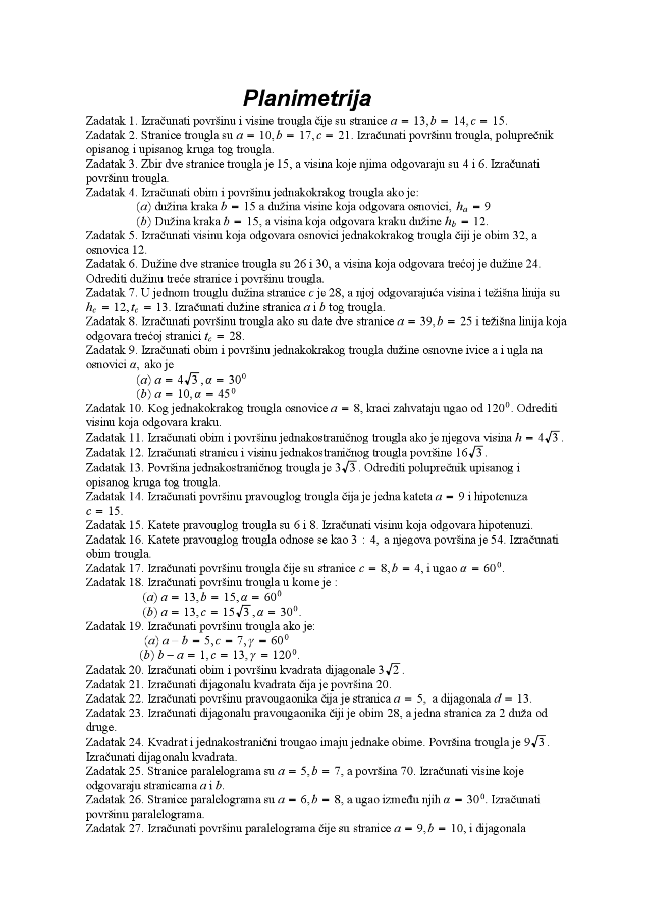 Planimetrija Zadatak1.Izračunatipovršinuivisinetrouglačij | Beleške ...