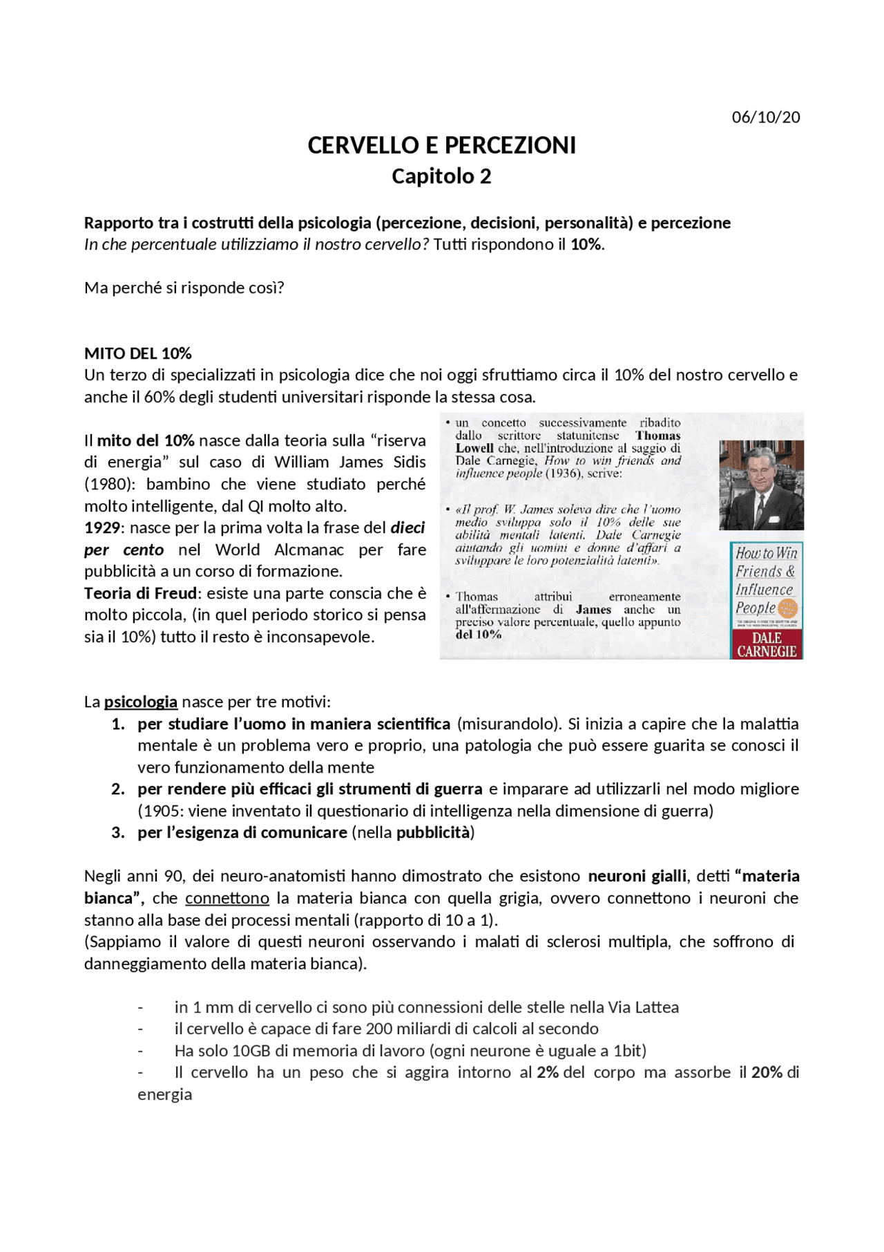 Cervello E Percezione Docsity