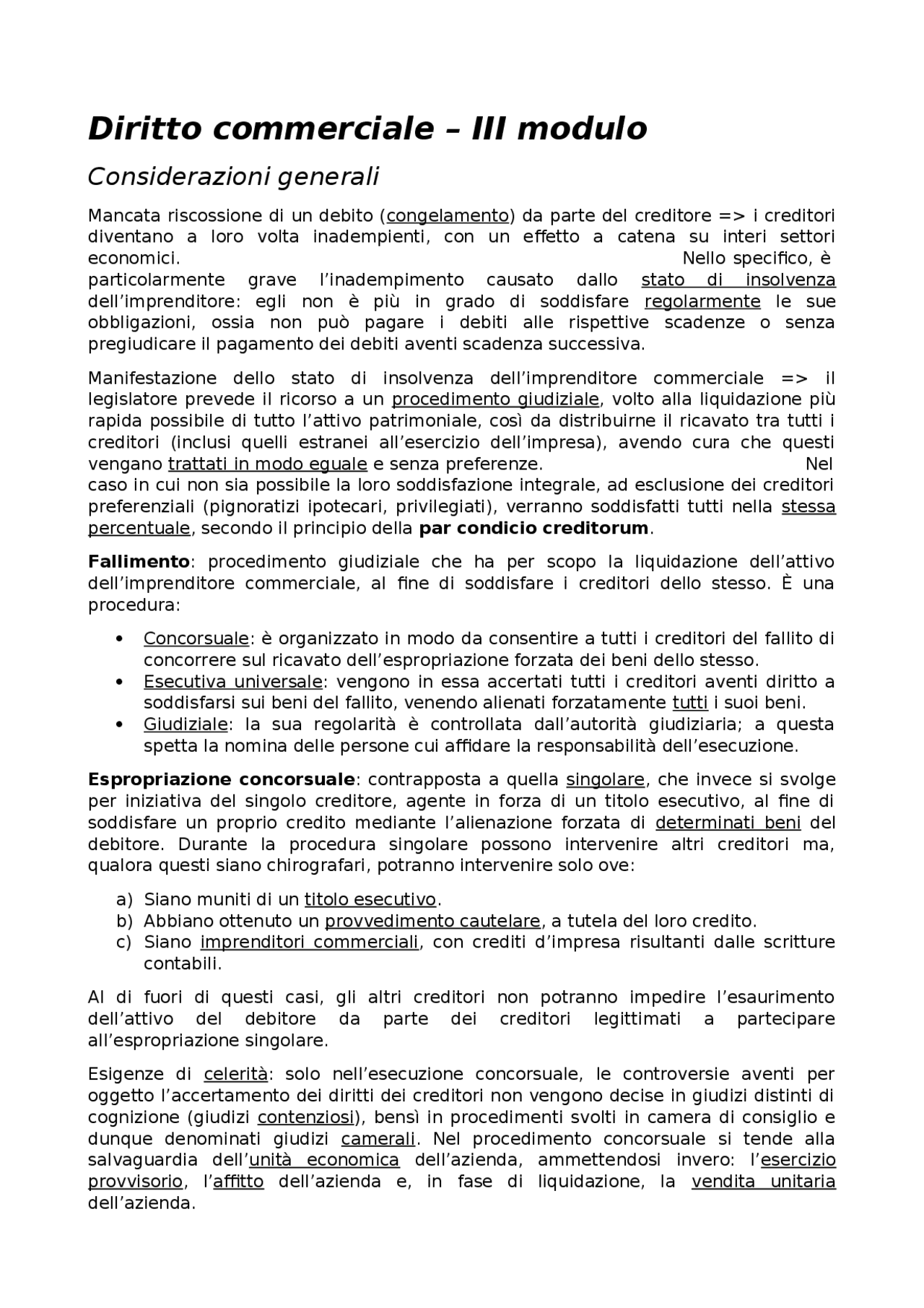 Riassunto Diritto Commerciale Fallimento Docsity