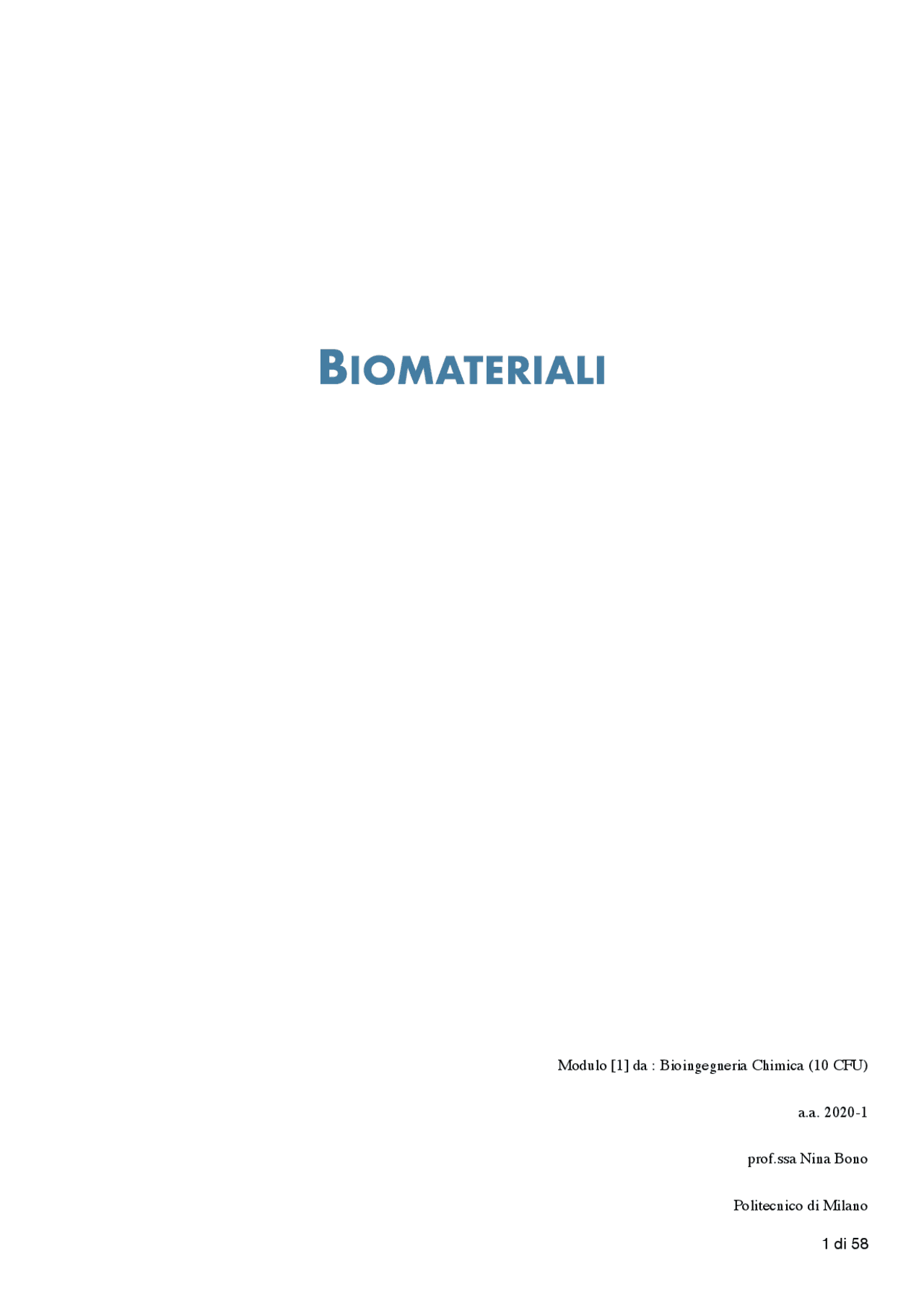 Biomateriali Bioingegneria Chimica Docsity