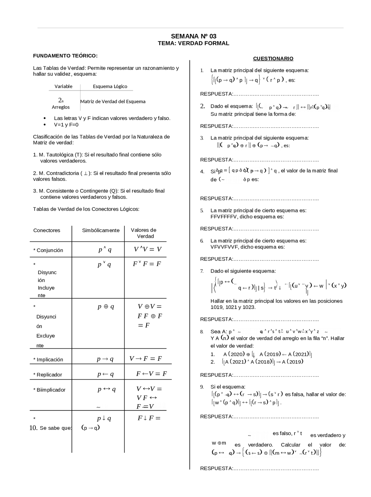 Verdad formal, ejercicios para resolver - Docsity