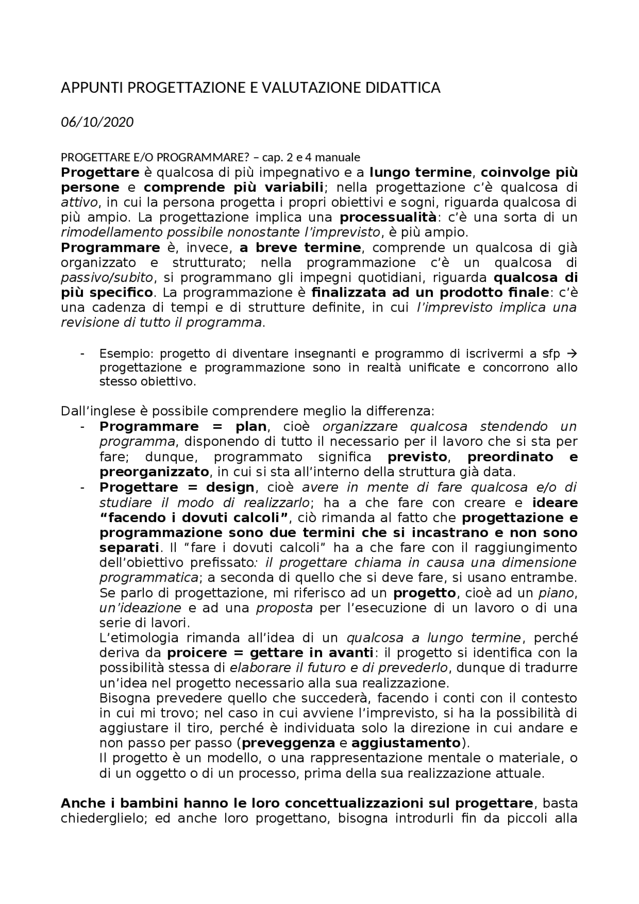 Appunti Del Corso Progettazione E Valutazione Aa 20202021 Docsity