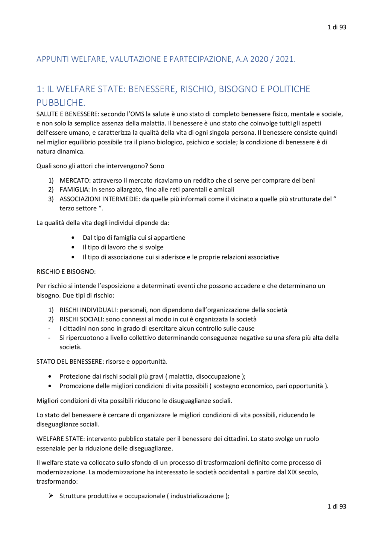 Appunti Welfare Valutazione E Partecipazione Docsity
