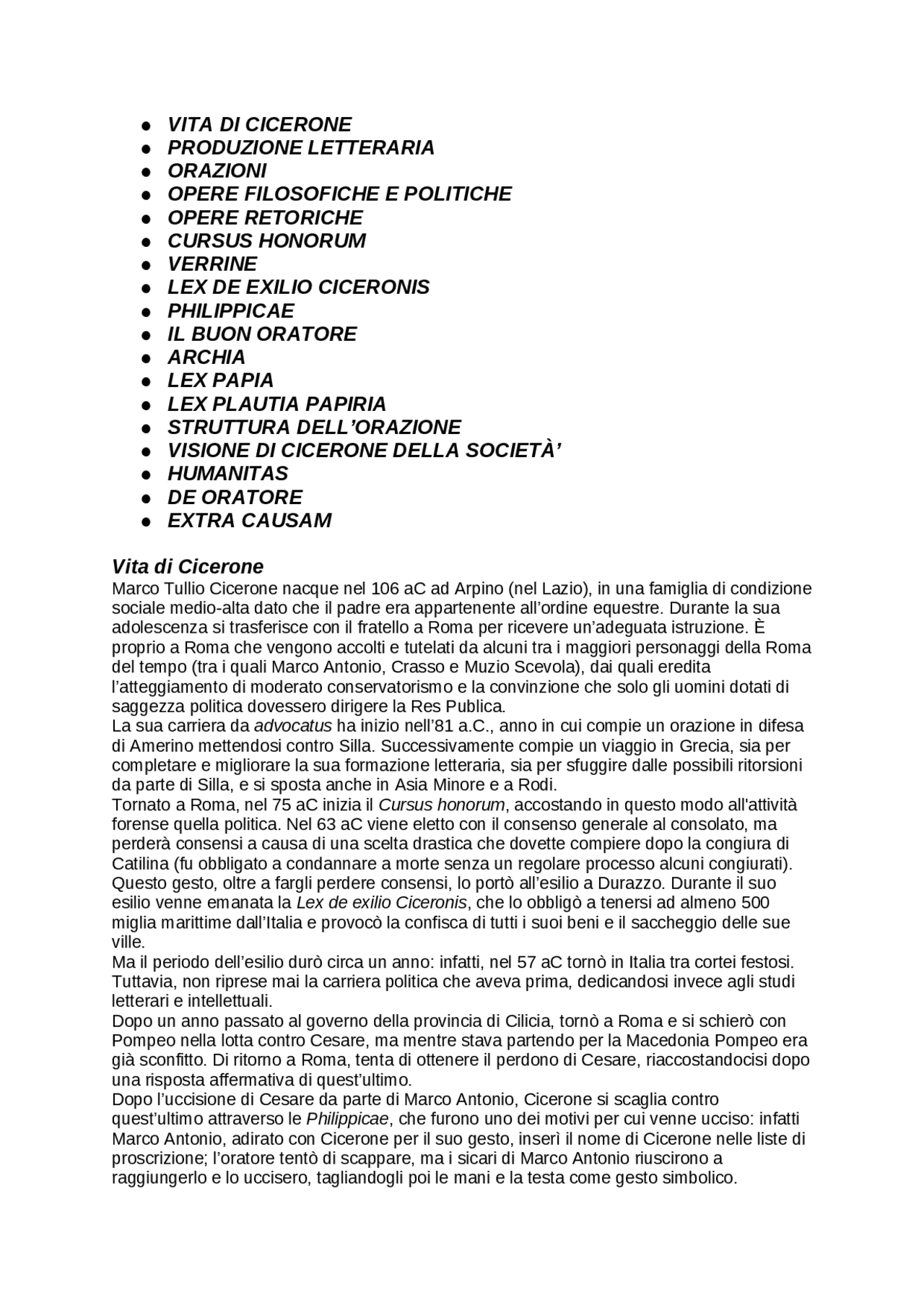 Cicerone Vita Opere Concetti E Pro Archia Docsity