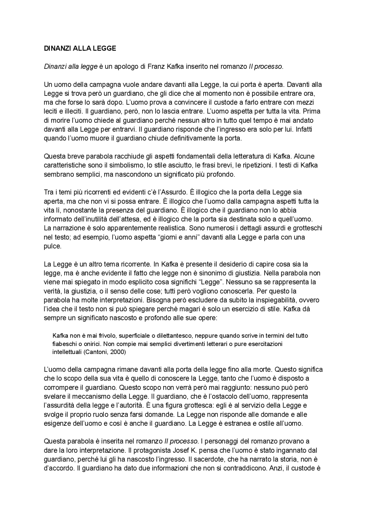 Dinanzi Alla Legge Franz Kafka Docsity