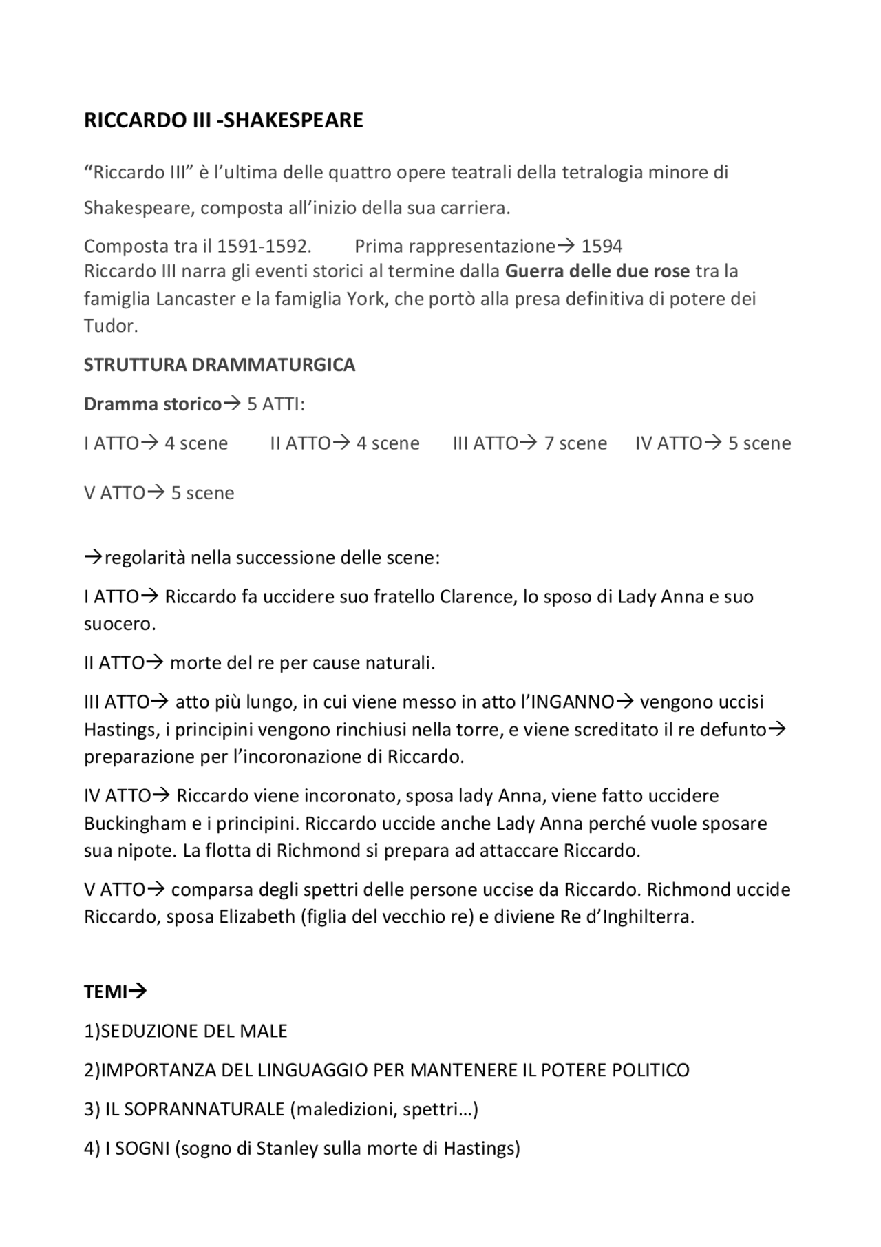 Riccardo Iii Shakespeare Docsity