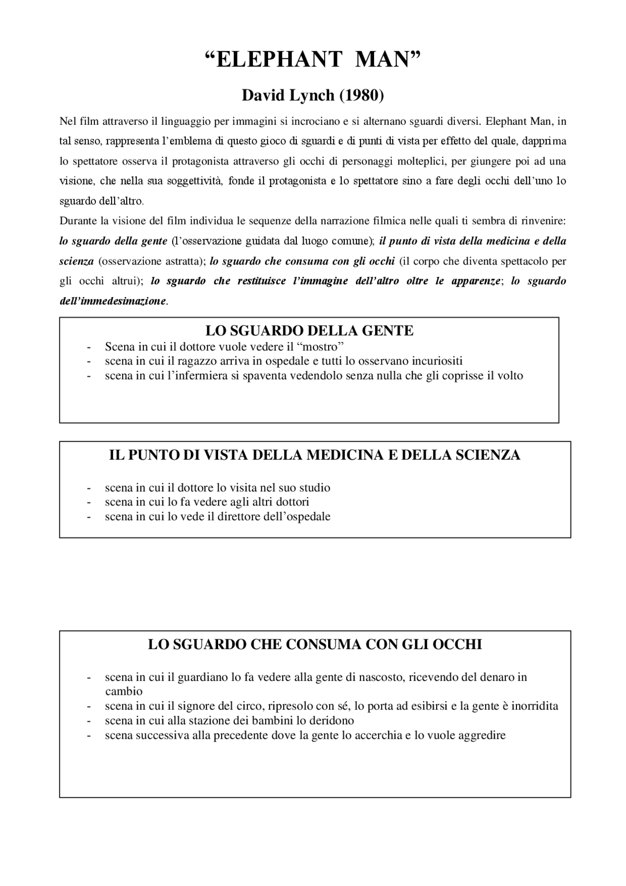 Elephant man. Film, sintesi - Docsity