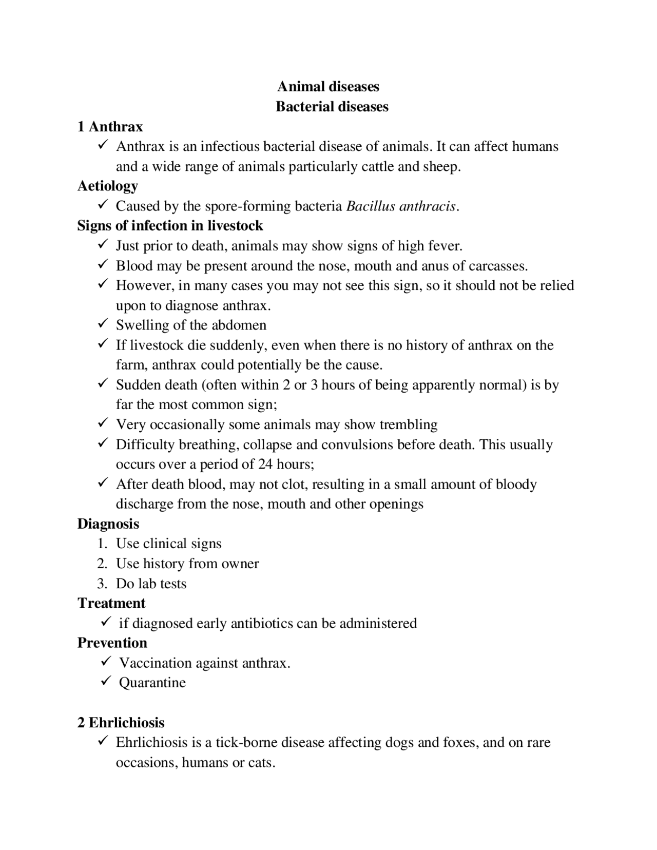Animal health and outline of notes - Docsity