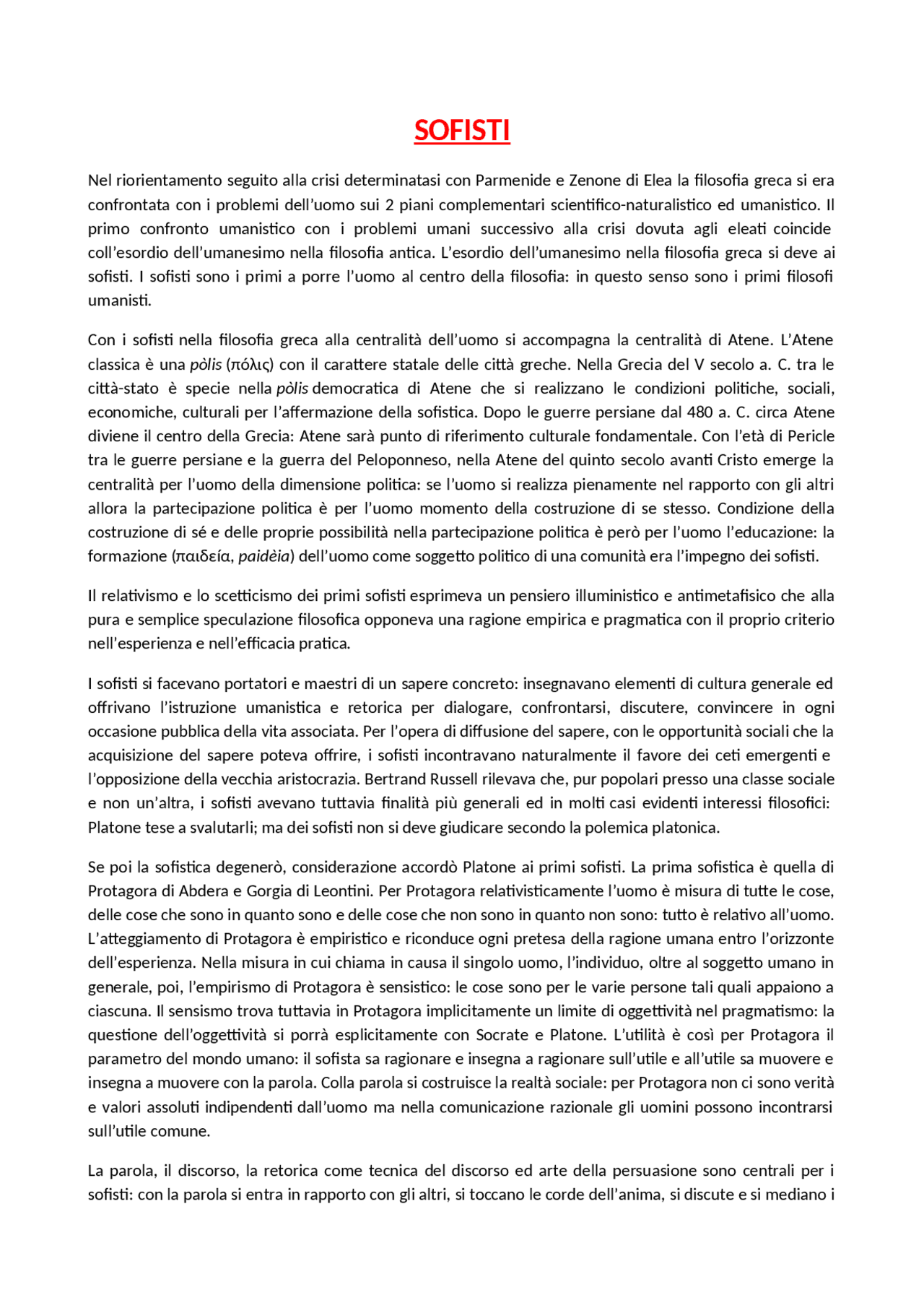 I Sofisti Nella Filosofia Greca Docsity