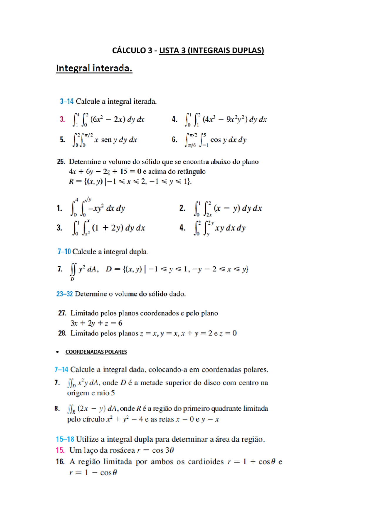 Integrais Duplas Comentada Resolução Exercícios Cálculo Numérico