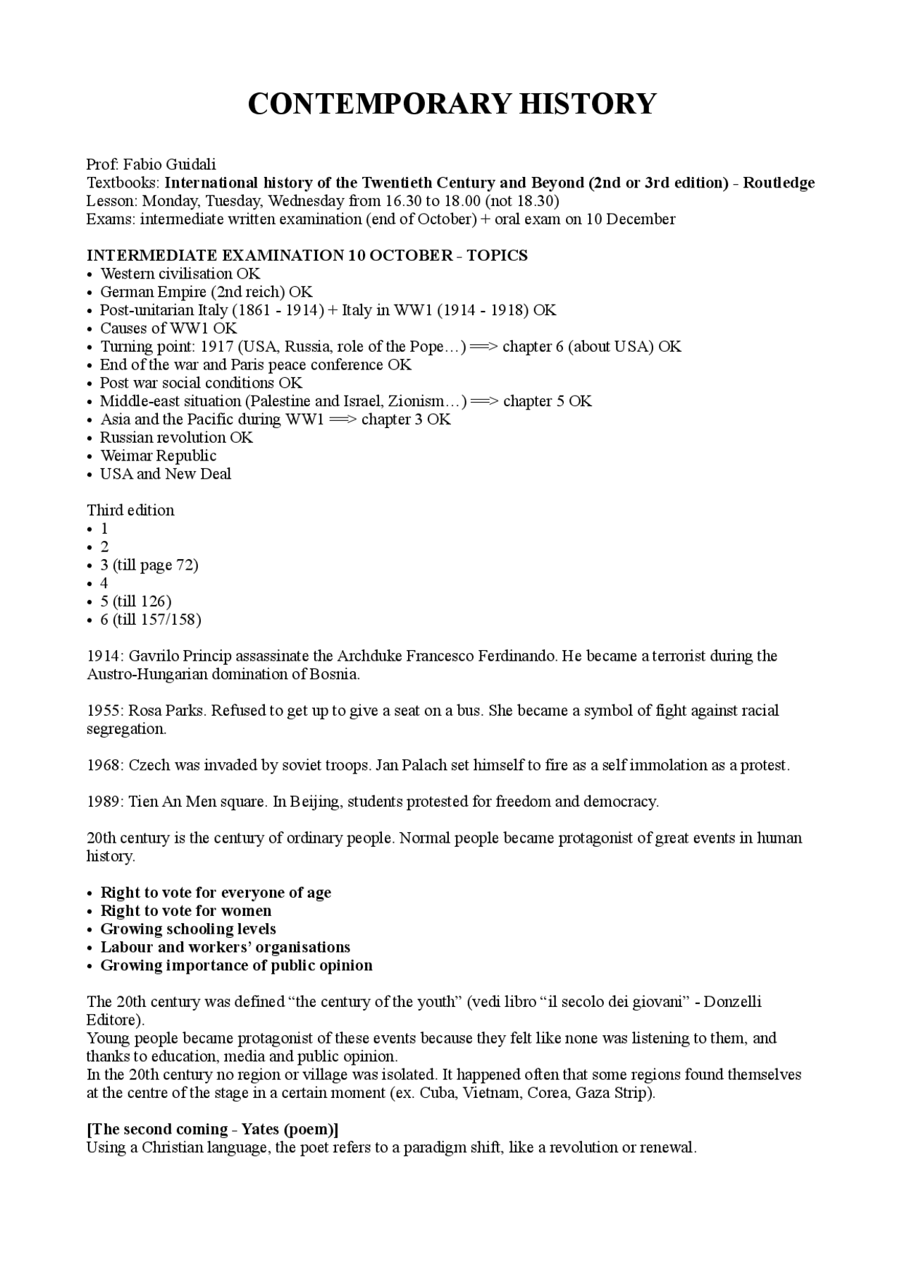 Contemporary History - Docsity