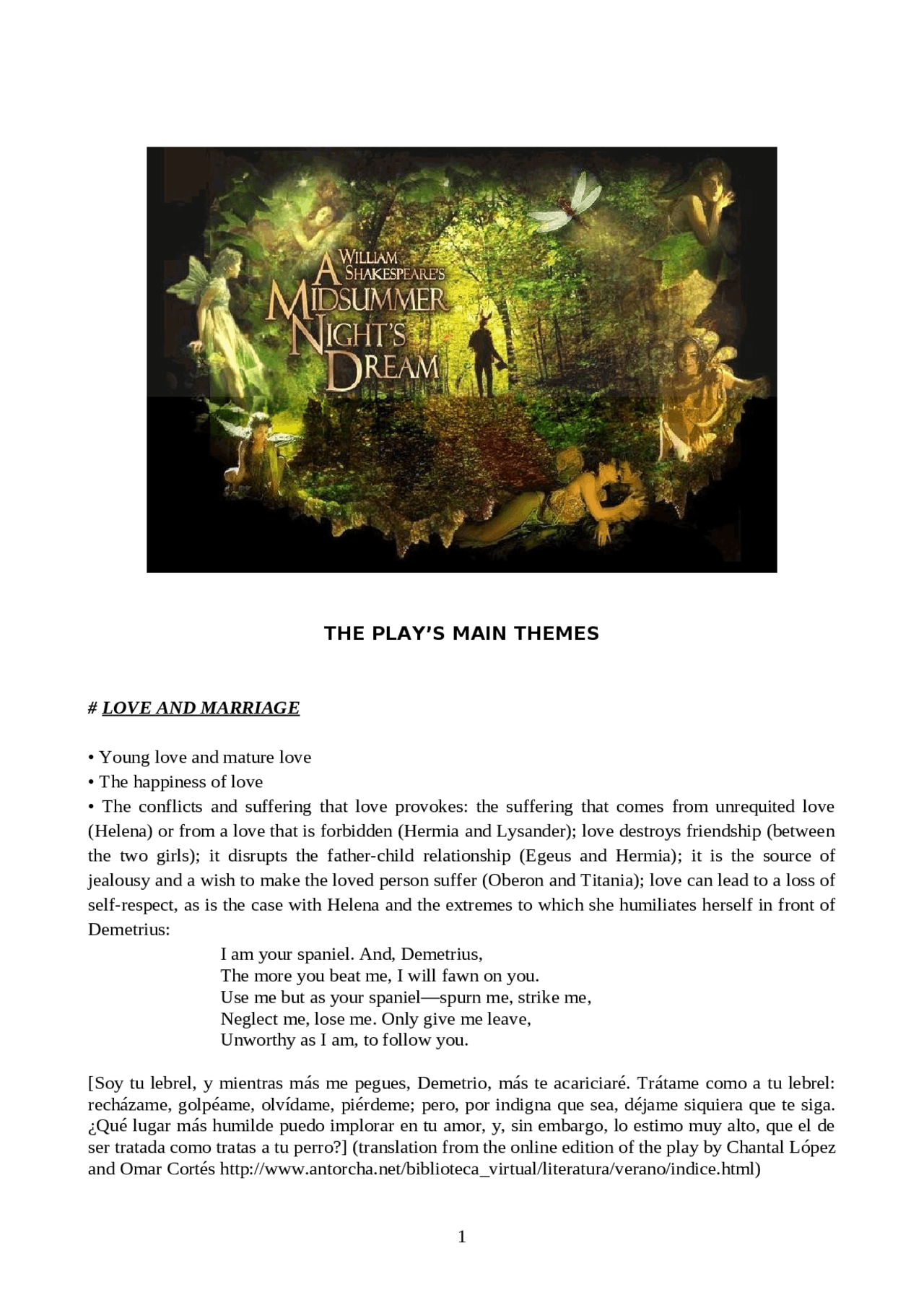 A Midsummer's night dream main themes - Docsity