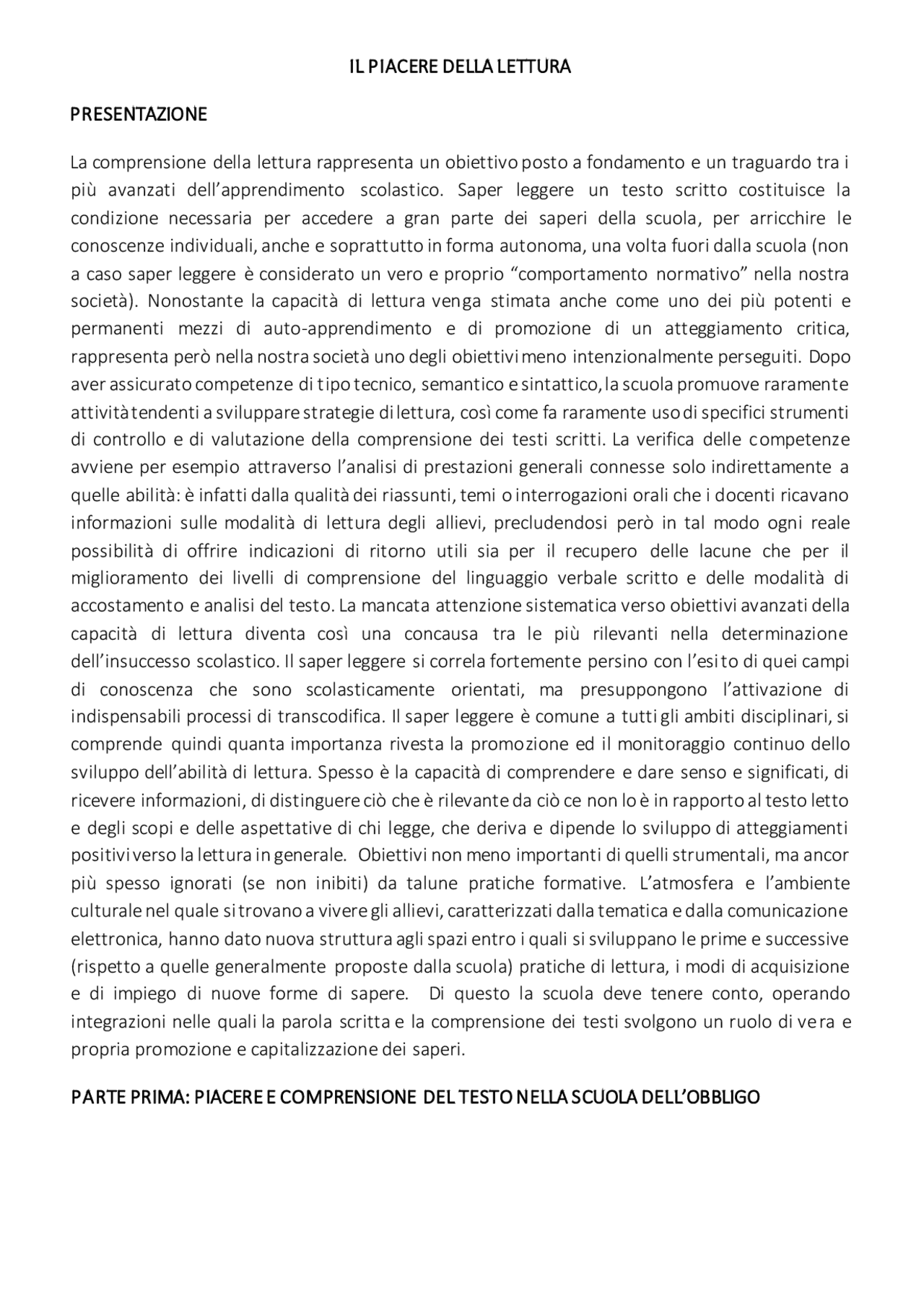 Il Piacere Della Lettura G Moretti Docsity