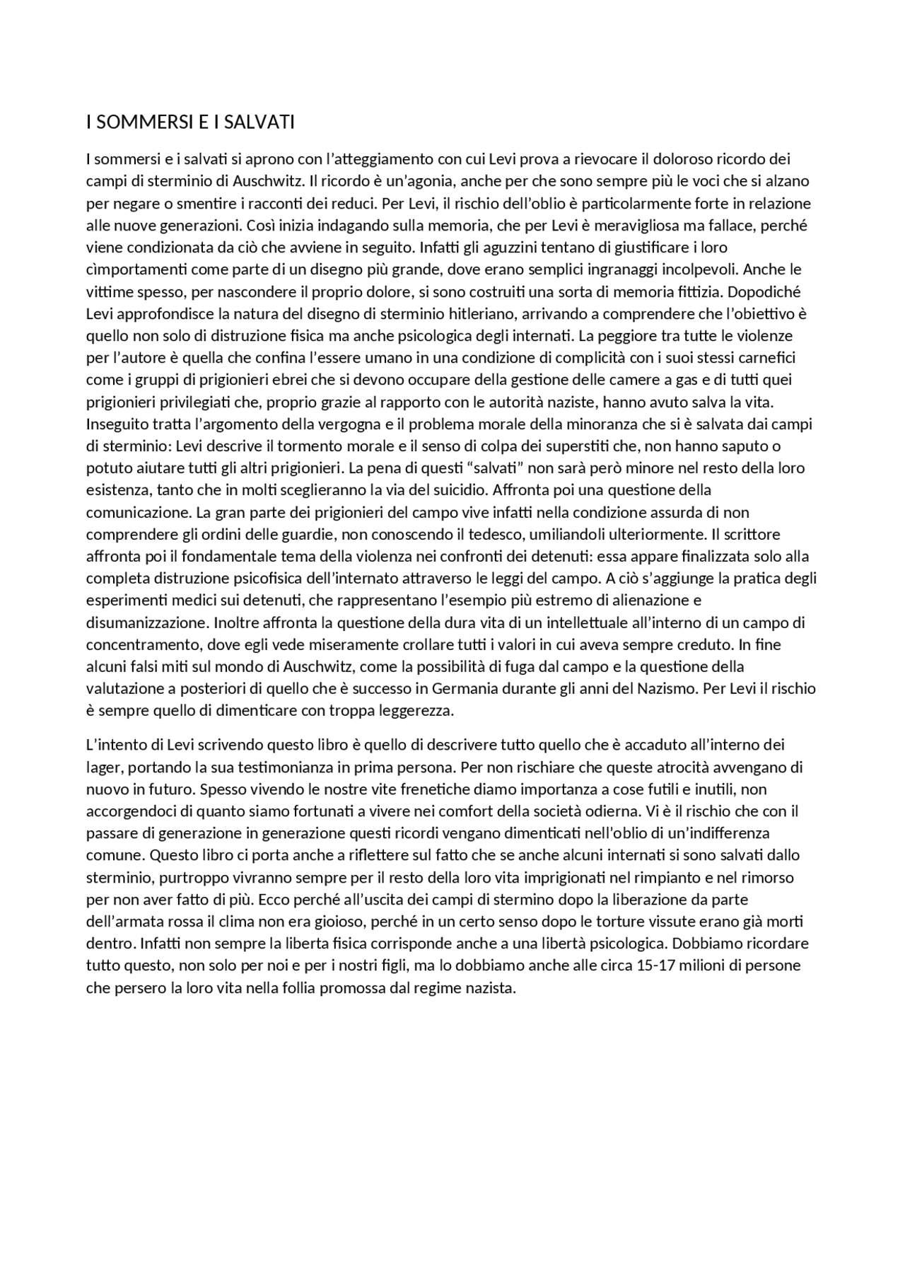 Scheda Libro I Sommersi E I Salvati Docsity