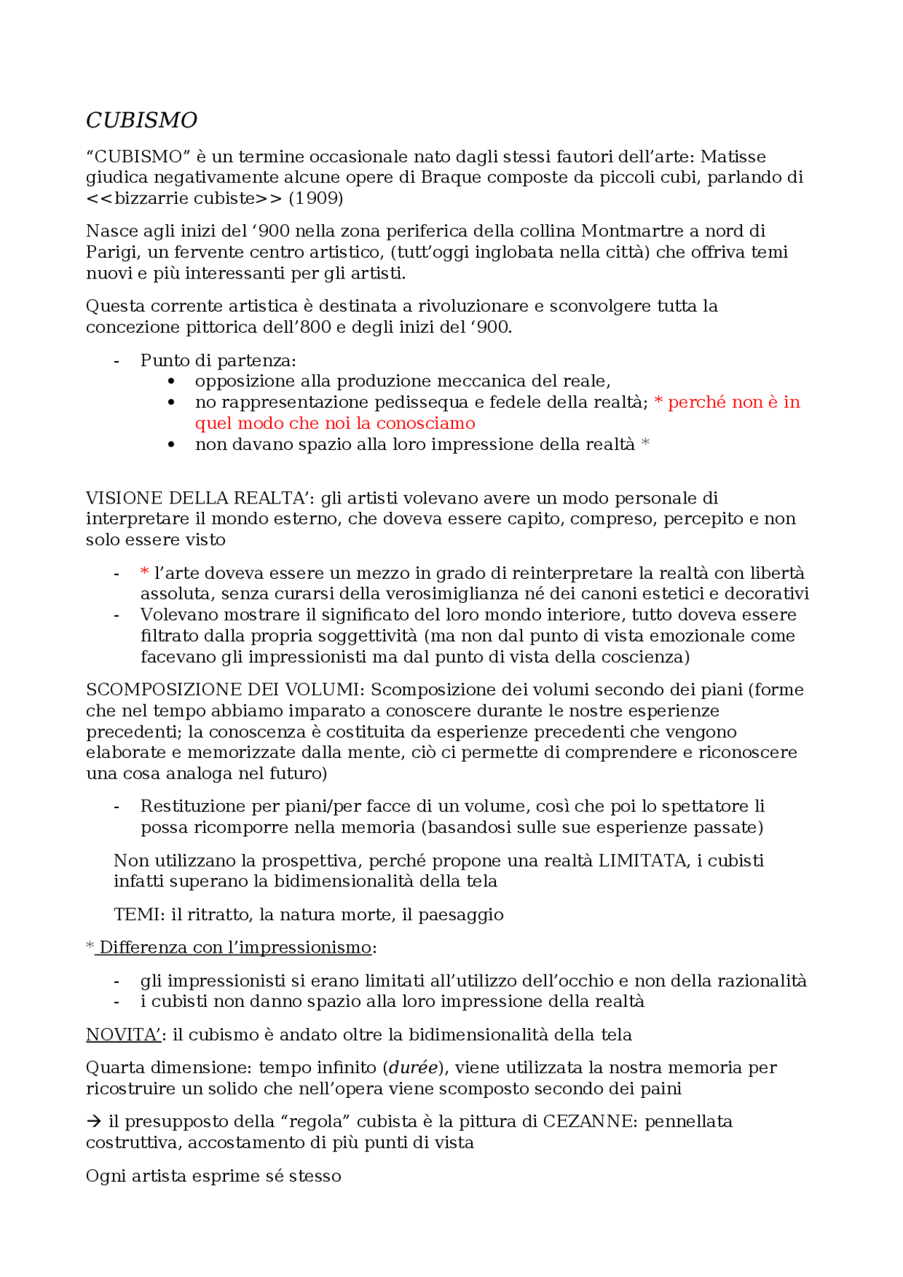 Appunti Sul Cubismo Docsity