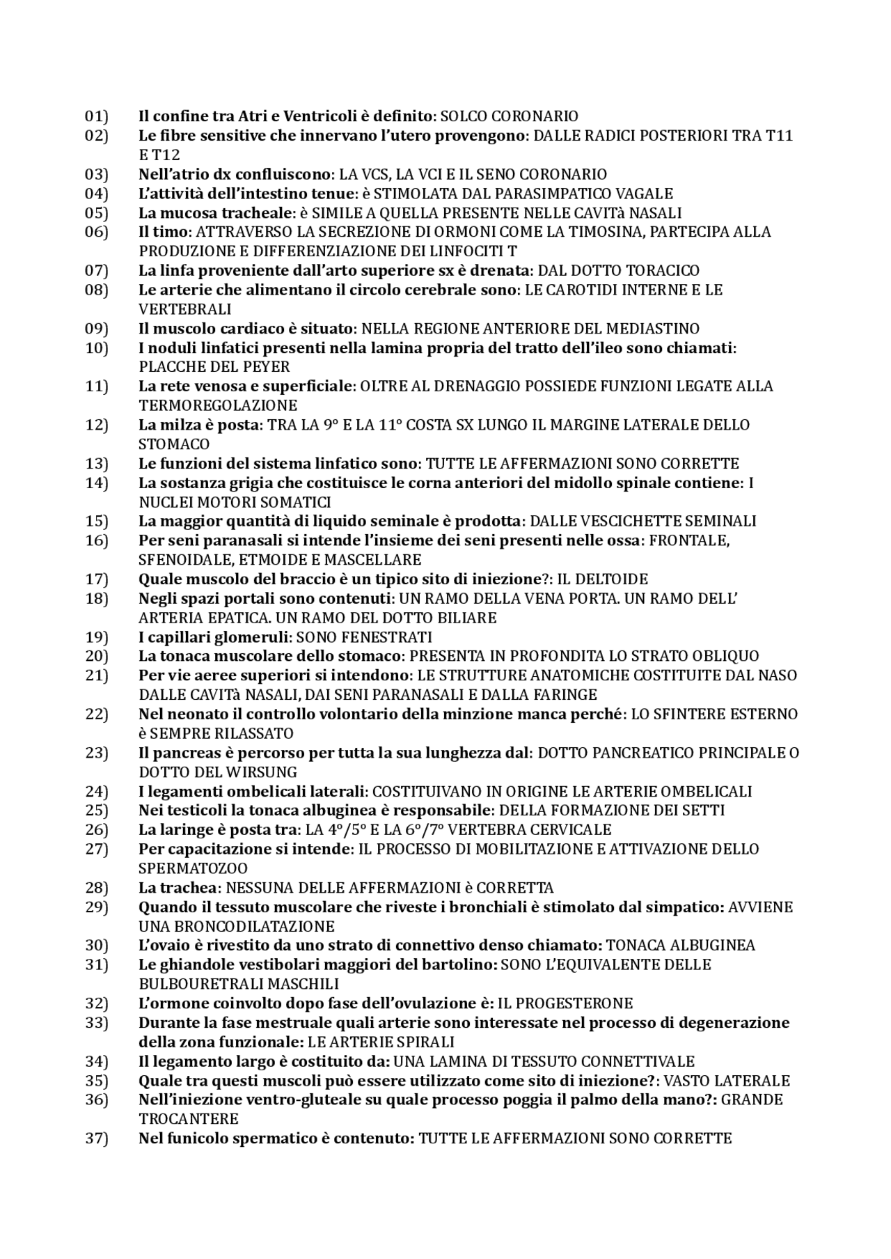 Domande E Risposte Di Anatomia Umana Appunti Di Anatomia Docsity