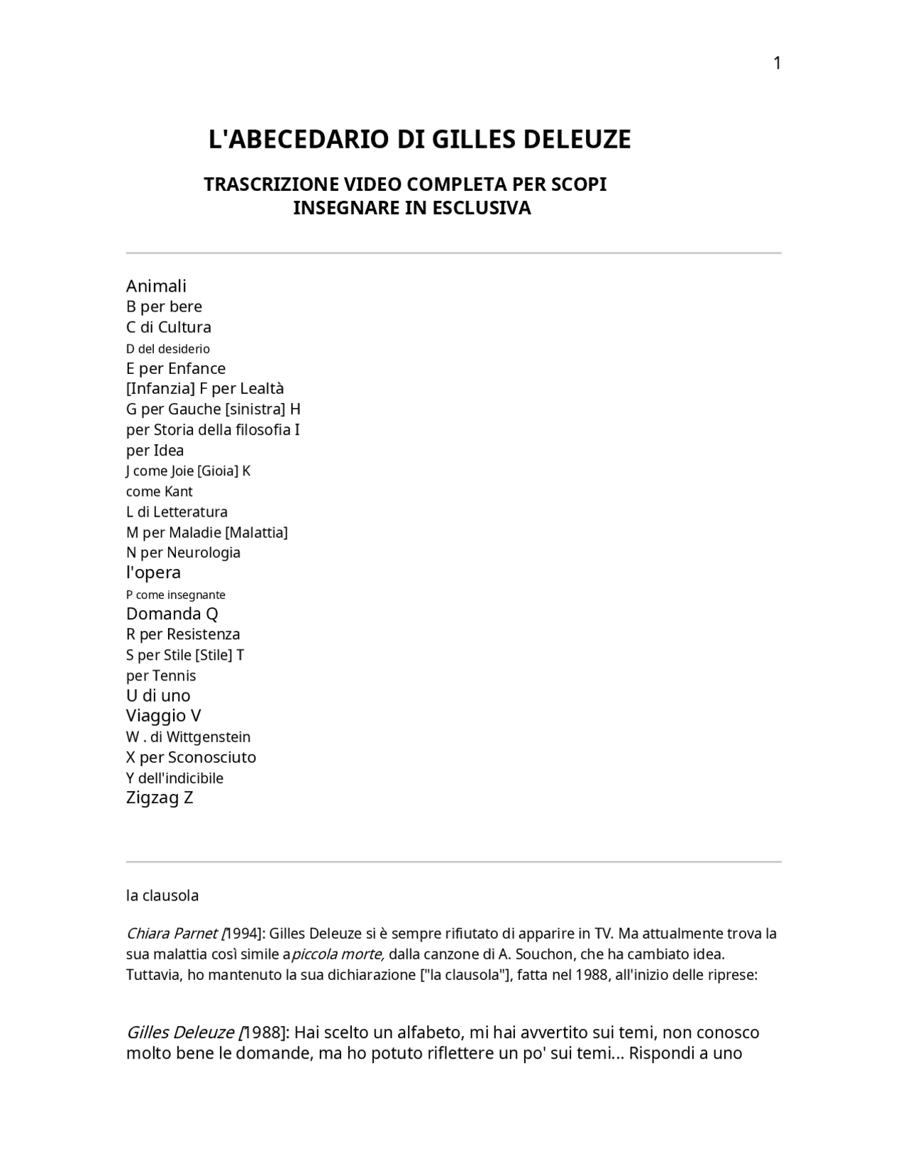 Gilles Deleuze, Claire Parnet - Abecedario - Docsity