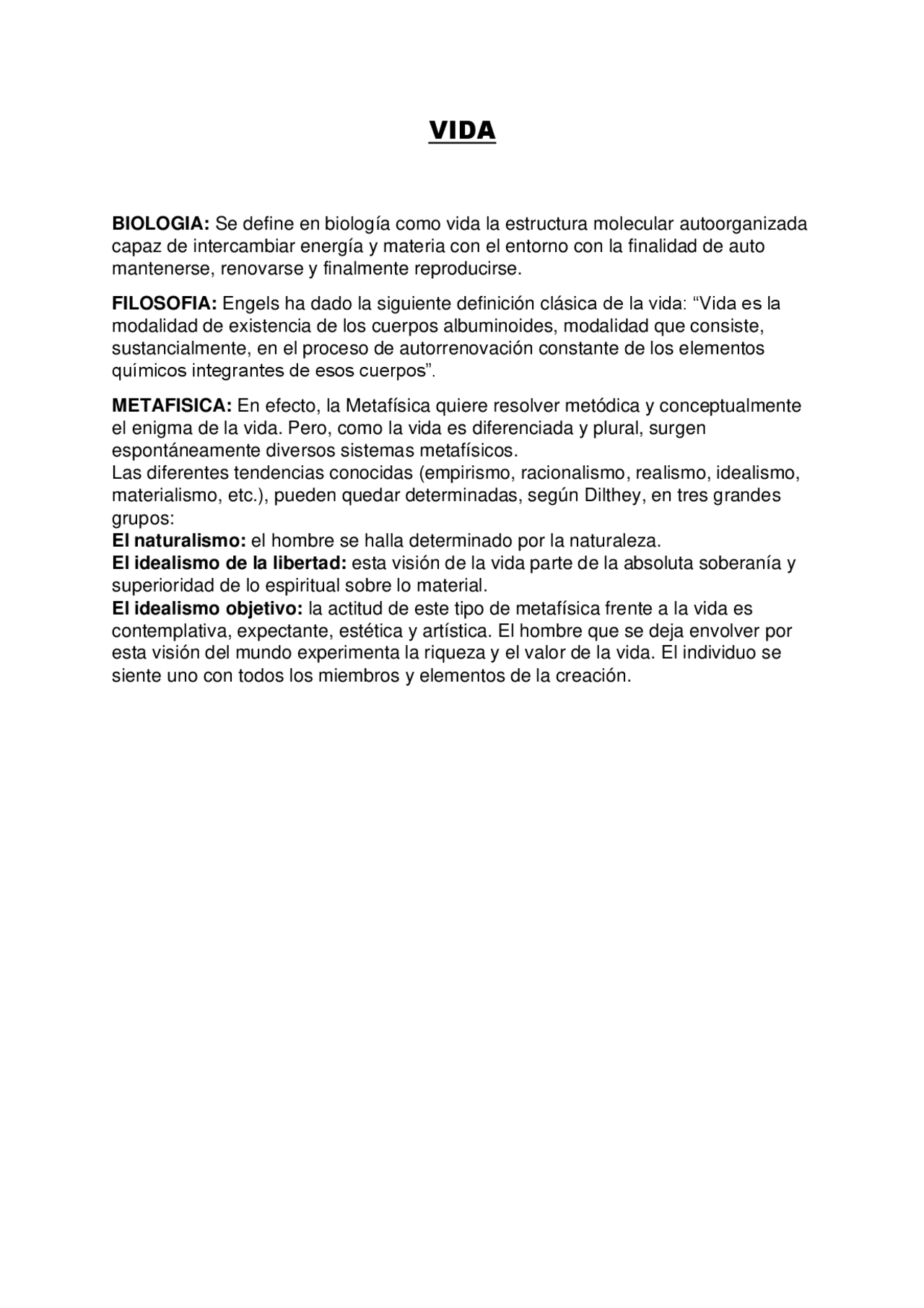 Biología - definicion de vida vida | Apuntes de Biología | Docsity