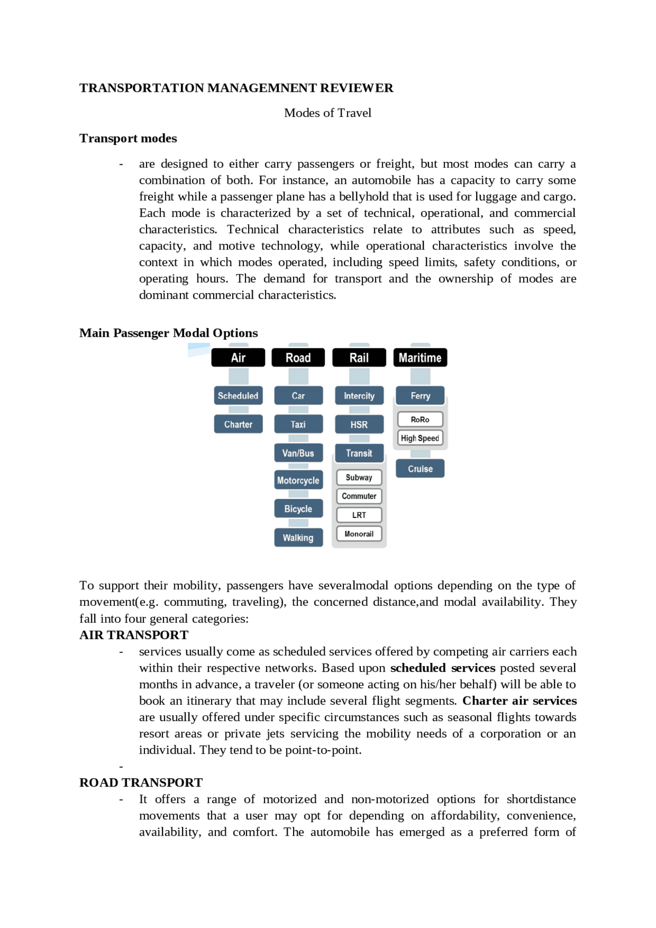 TRANSPORTATION MANAGEMNENT REVIEWER - Docsity