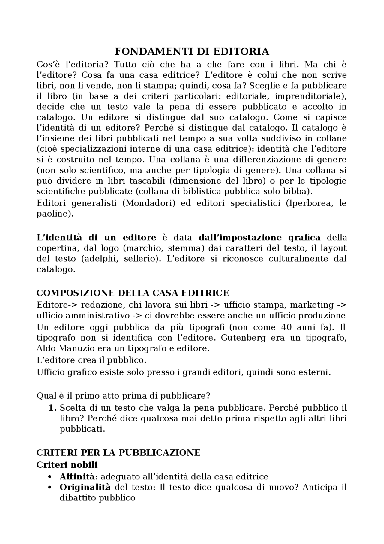 Appunti Fondamenti Di Editoria Docsity