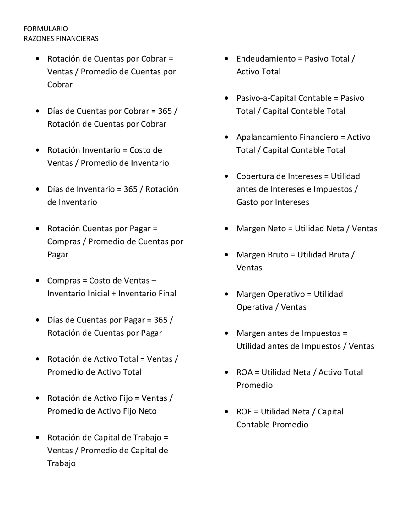 FORMULARIO FINANCIERO | Apuntes de Contabilidad - Docsity