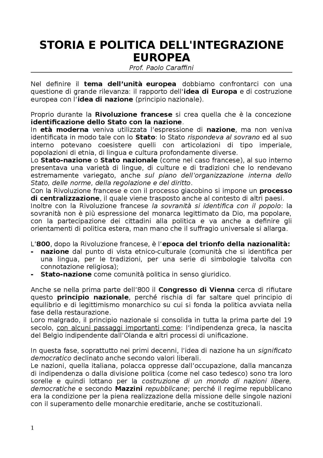 Storia Dellintegrazione Europea Docsity