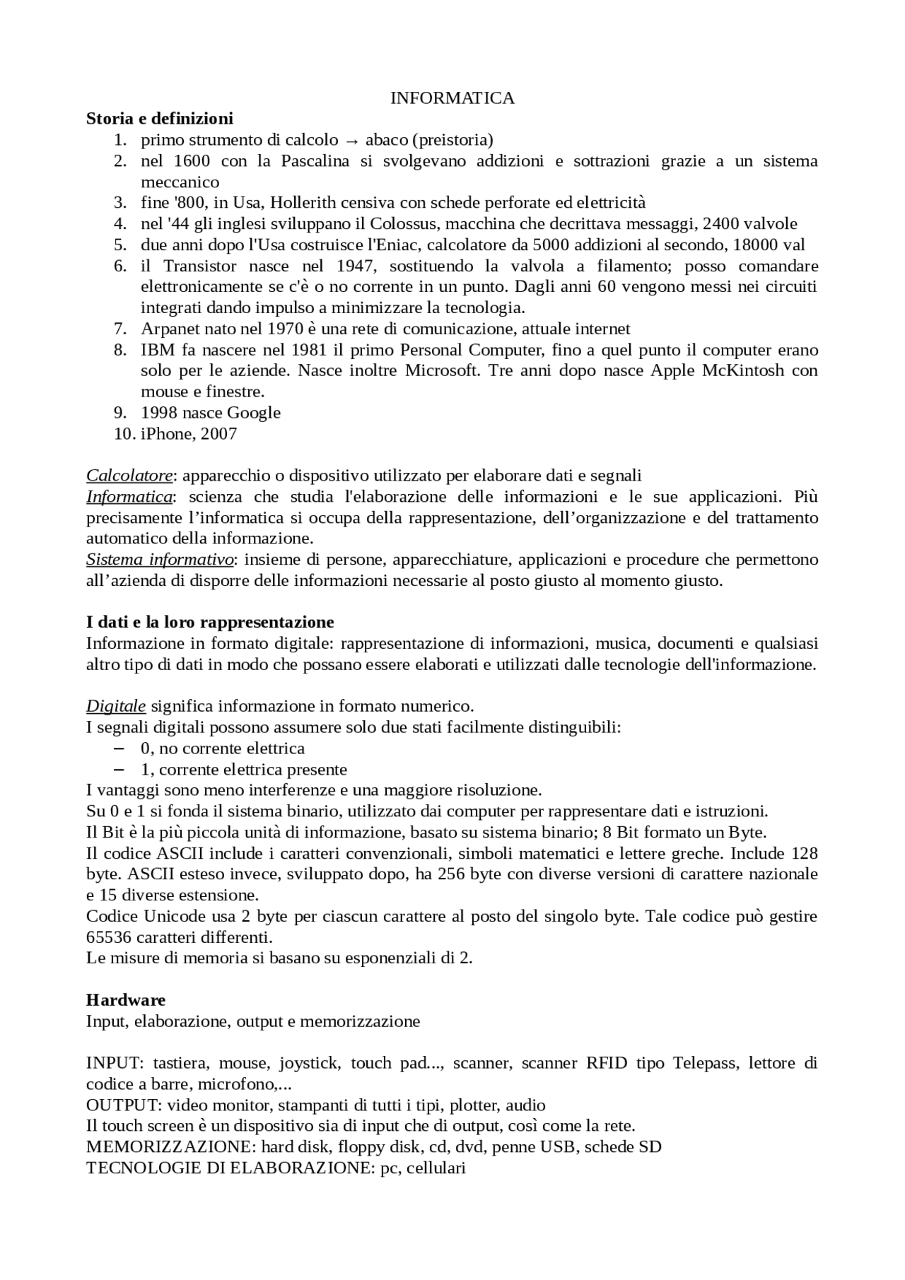 Appunti Di Informatica Generale Unicatt Docsity