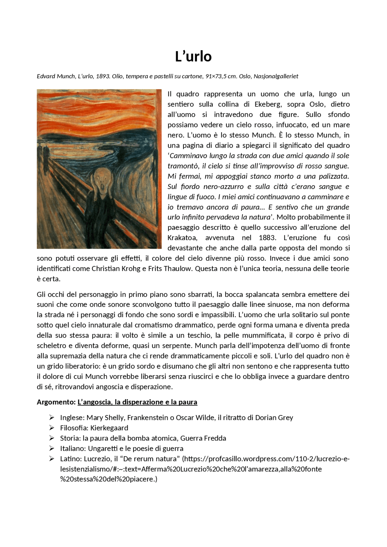 L'urlo di Edvard Munch - Docsity