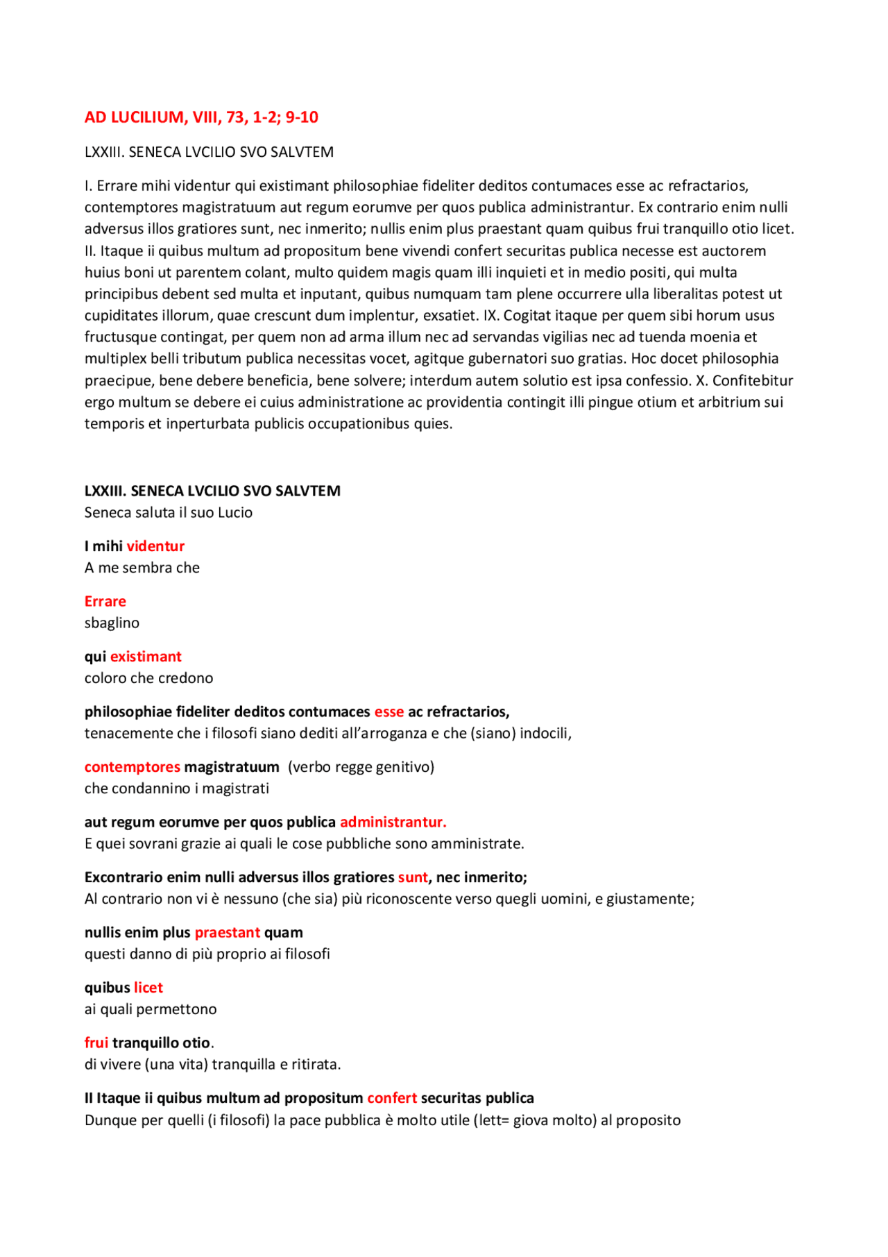Epistulae Ad Lucilium Viii 73 1 2 9 10 Docsity