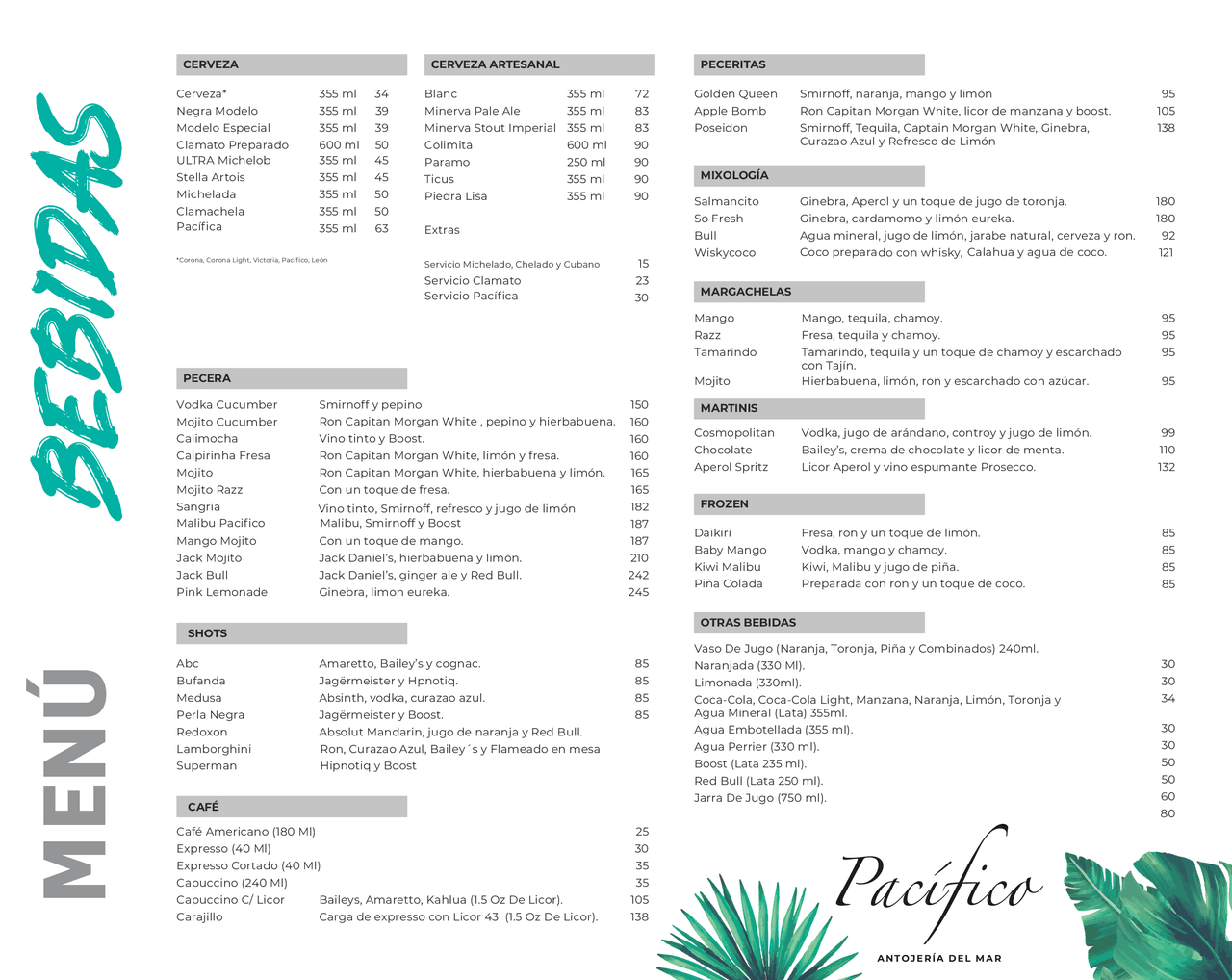 Menu pacifico, alimentos y bebidas anexadas - Docsity