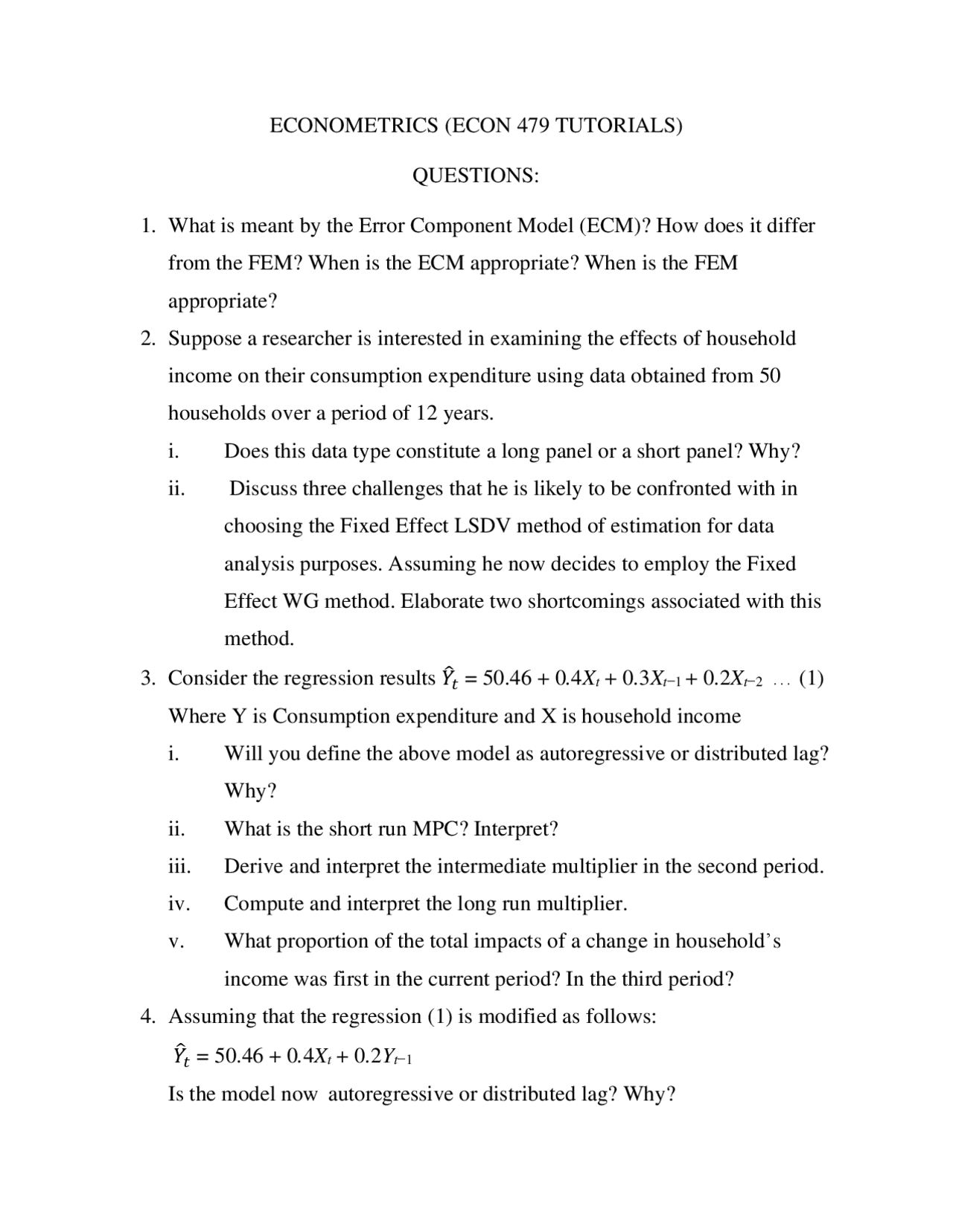 Assignment Level 400 Econs Docsity