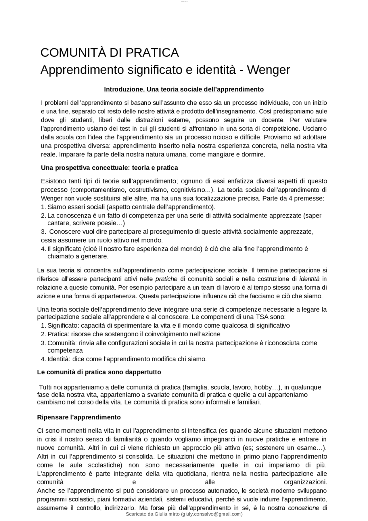 Comunità Di Pratica Wenger Docsity