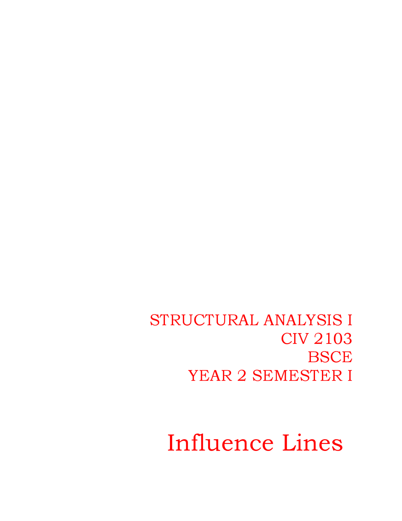 Structural Analysis Influence Line With Exercises Docsity