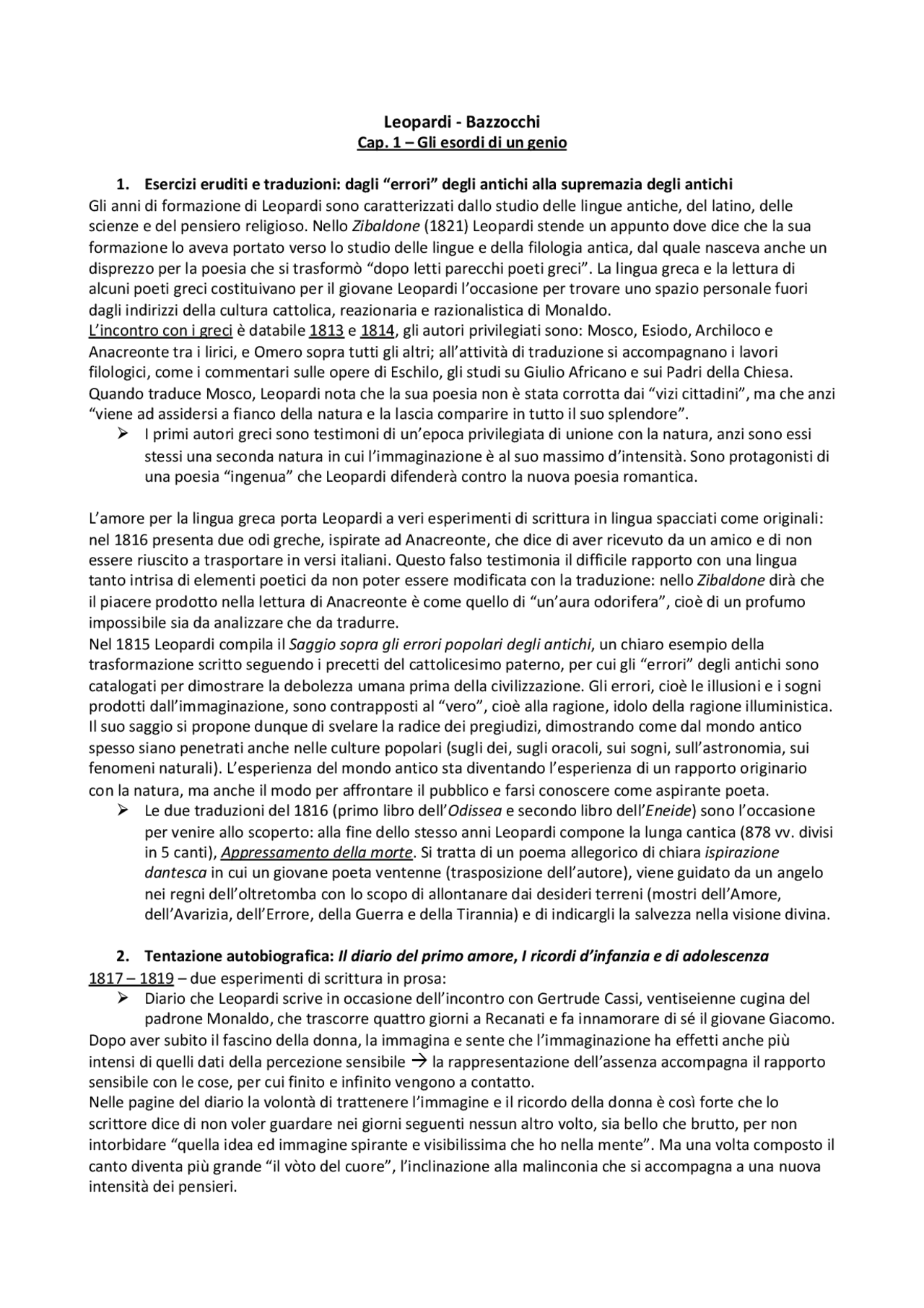 Leopardi M Bazzocchi Docsity
